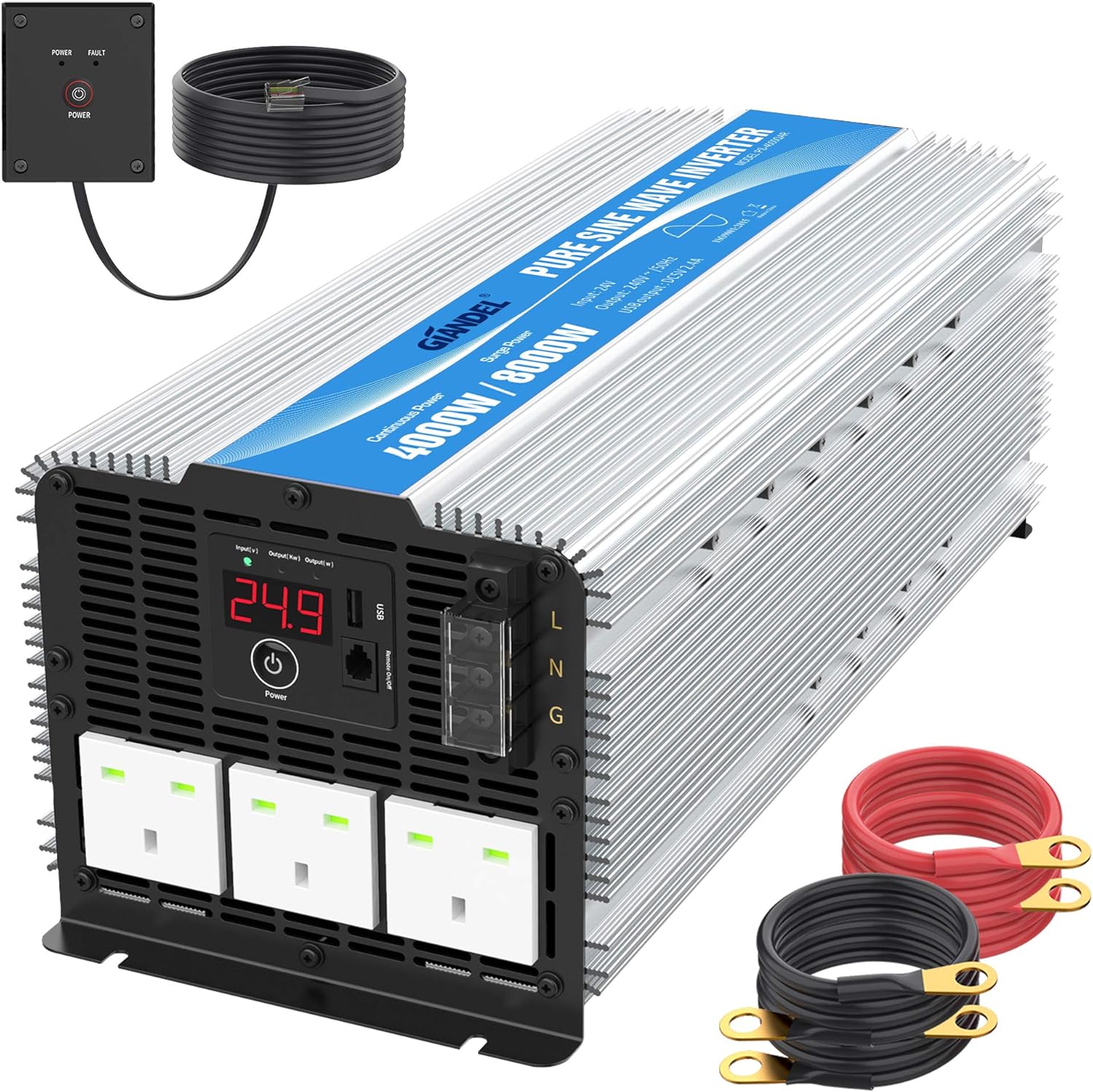 GIANDEL 4000W Heavy Duty Pure Sine Wave Power Inverter DC 24V to AC ...