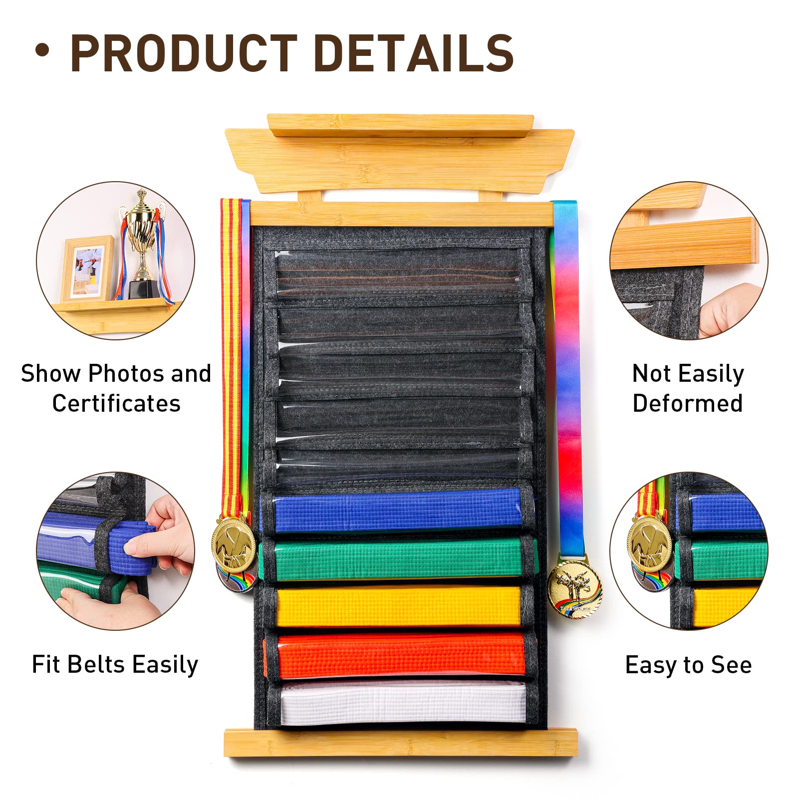 Mua Tilhumt 10 Belts Taekwondo Belt Display with Stickers, Karate Belt ...