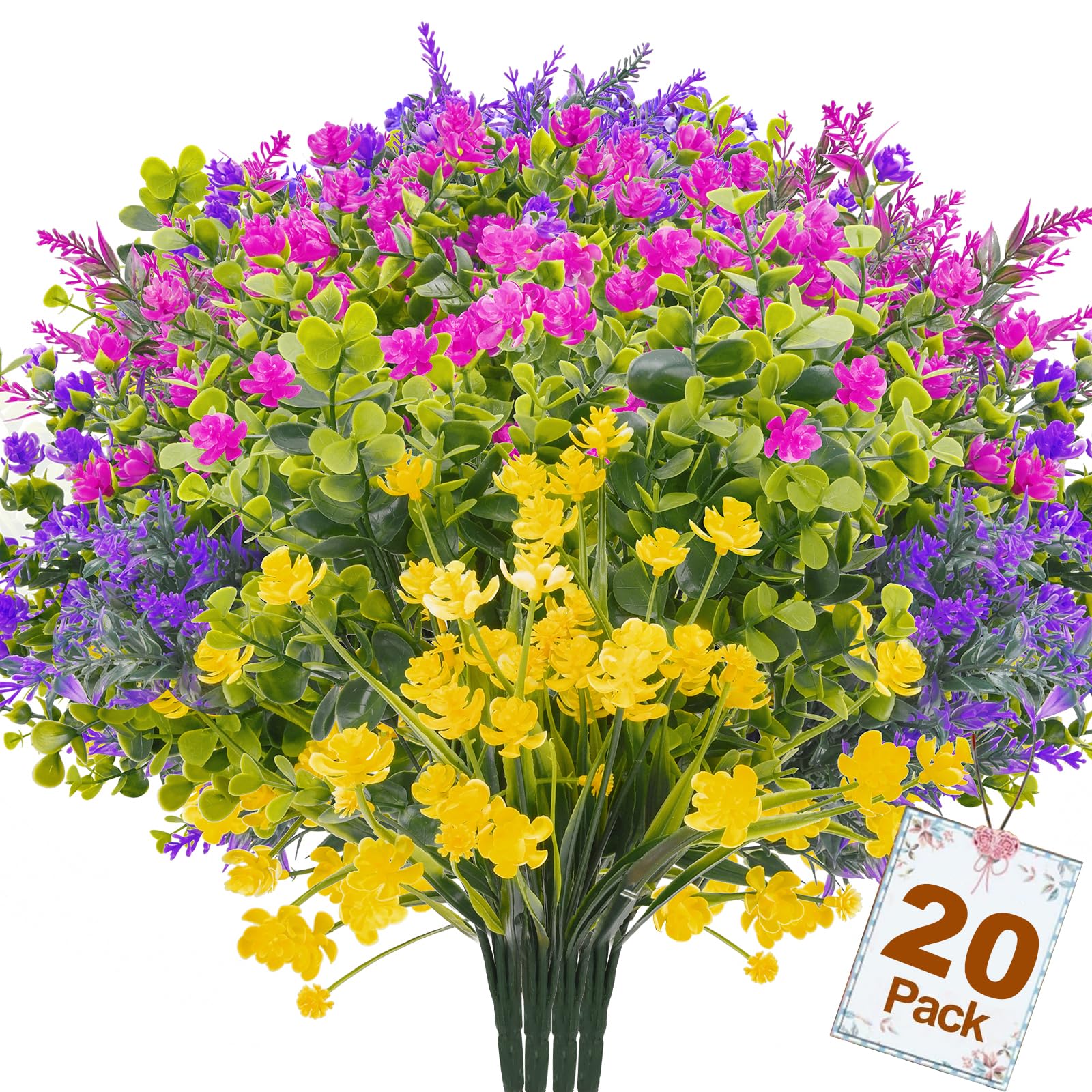 ViRockSign 20 Bundles Artificial Flowers for Outdoors, UV Resistant ...