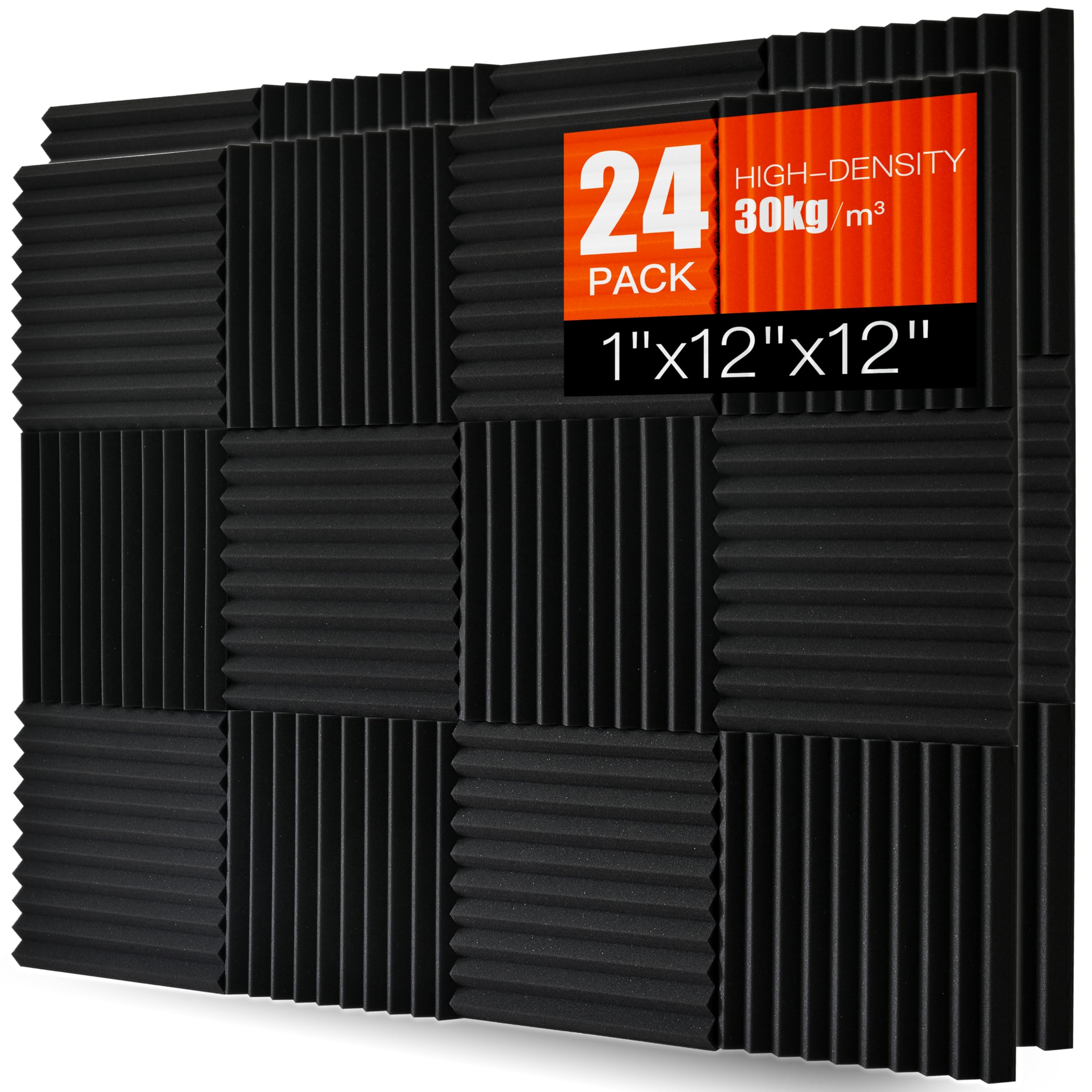 Acoustic Foam Panels 24 Pack – 1" x 12"x 12" High Density Soundproofing ...