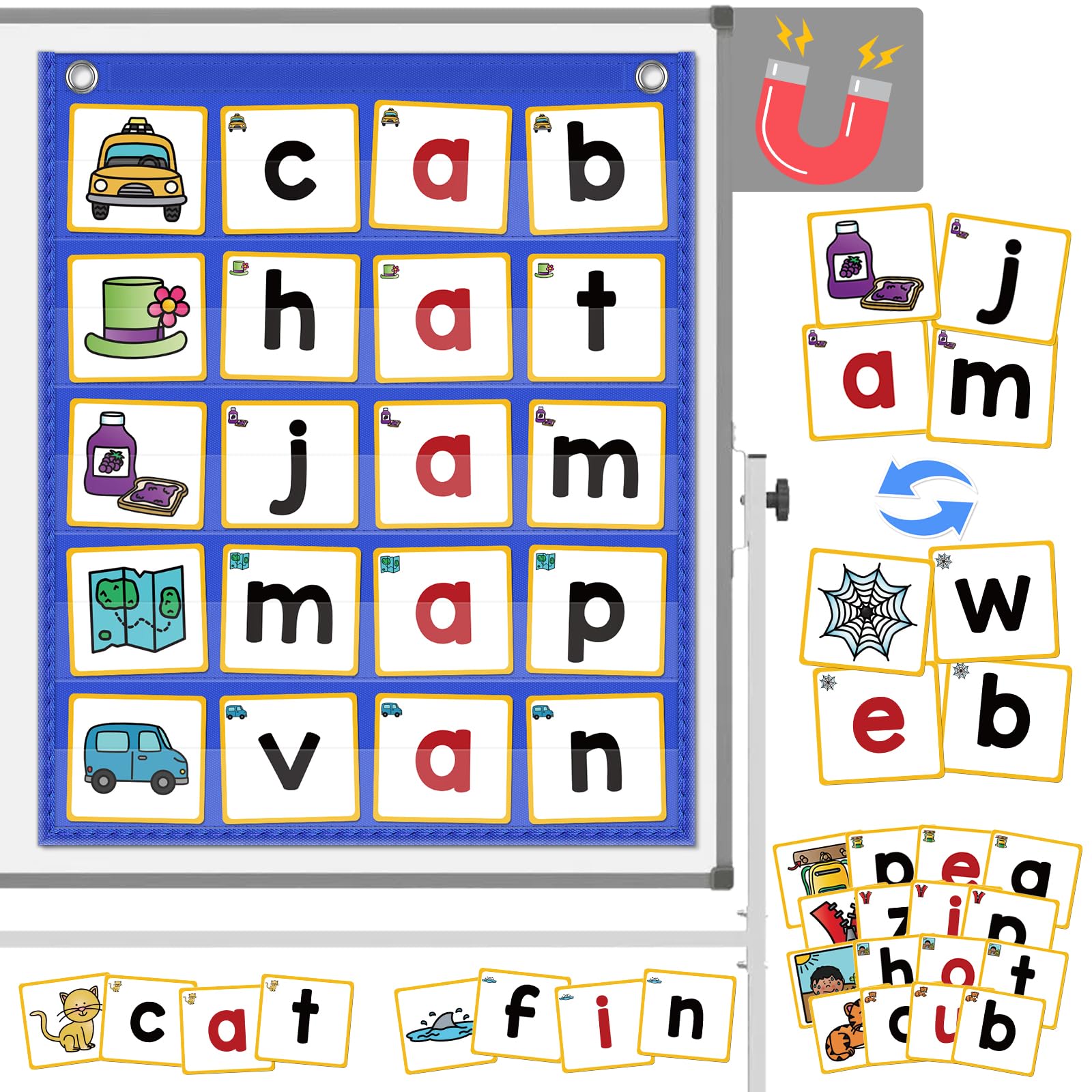 Mua ABCxGOOD CVC Word Building Pocket Charts with 64 Phonics Flash ...