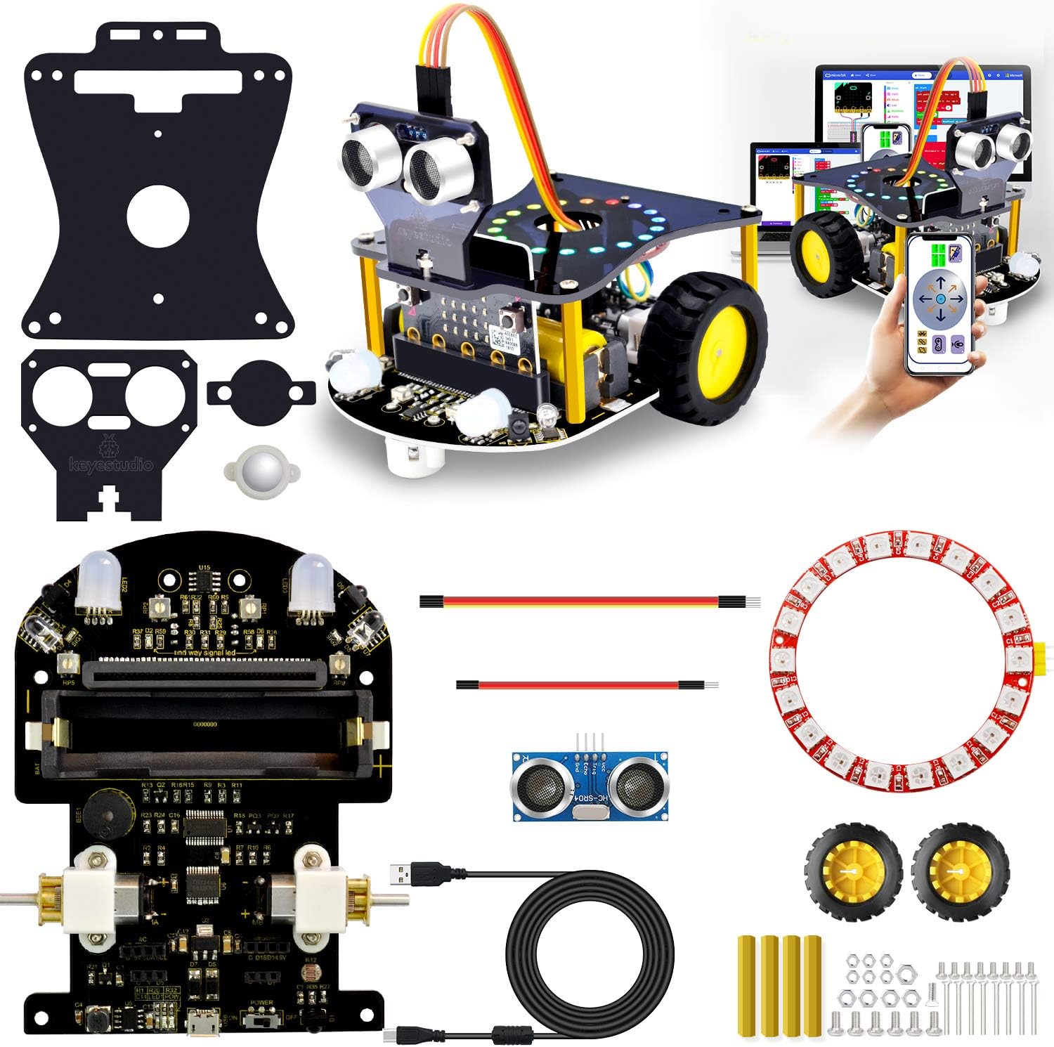 Keyestudio Micro:bit Mini Smart Robot Car V2.0 for Arduino (No Micro ...