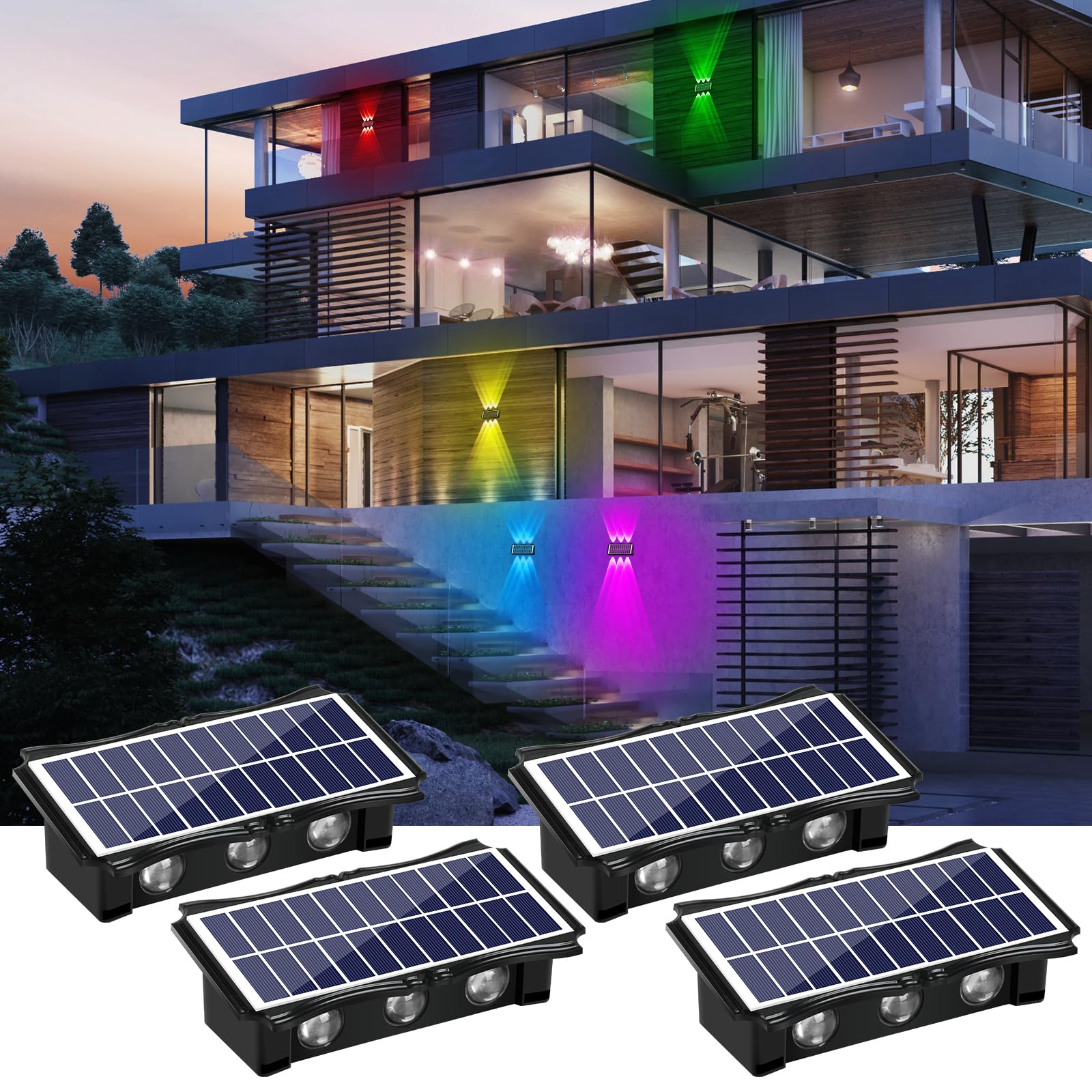 WONYO 6LEDs Multi-Color Solar Wall Lights, Up and Down Lighting Solar ...