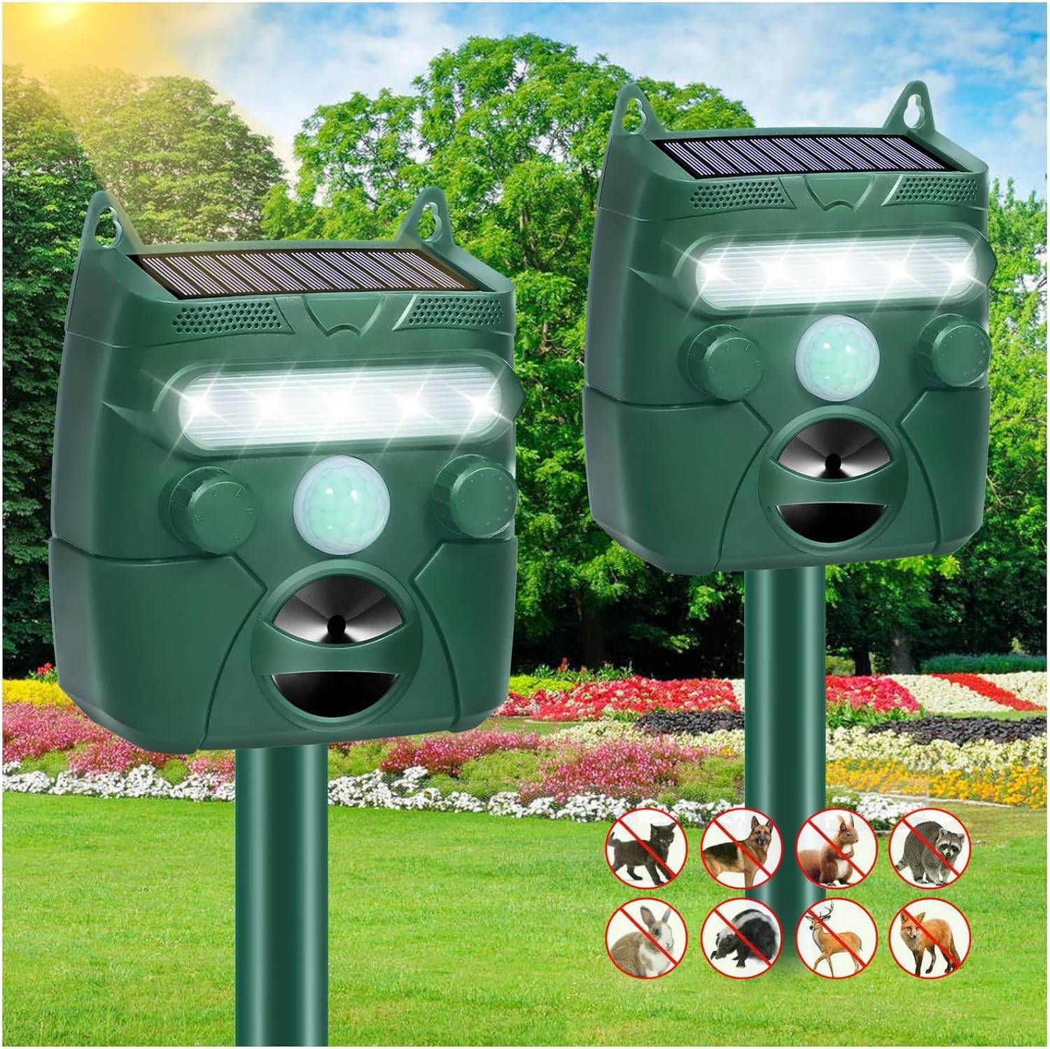 2 Pack Solar Animal Repellent, Cat Deterrent Outdoor Ultrasonic Control ...