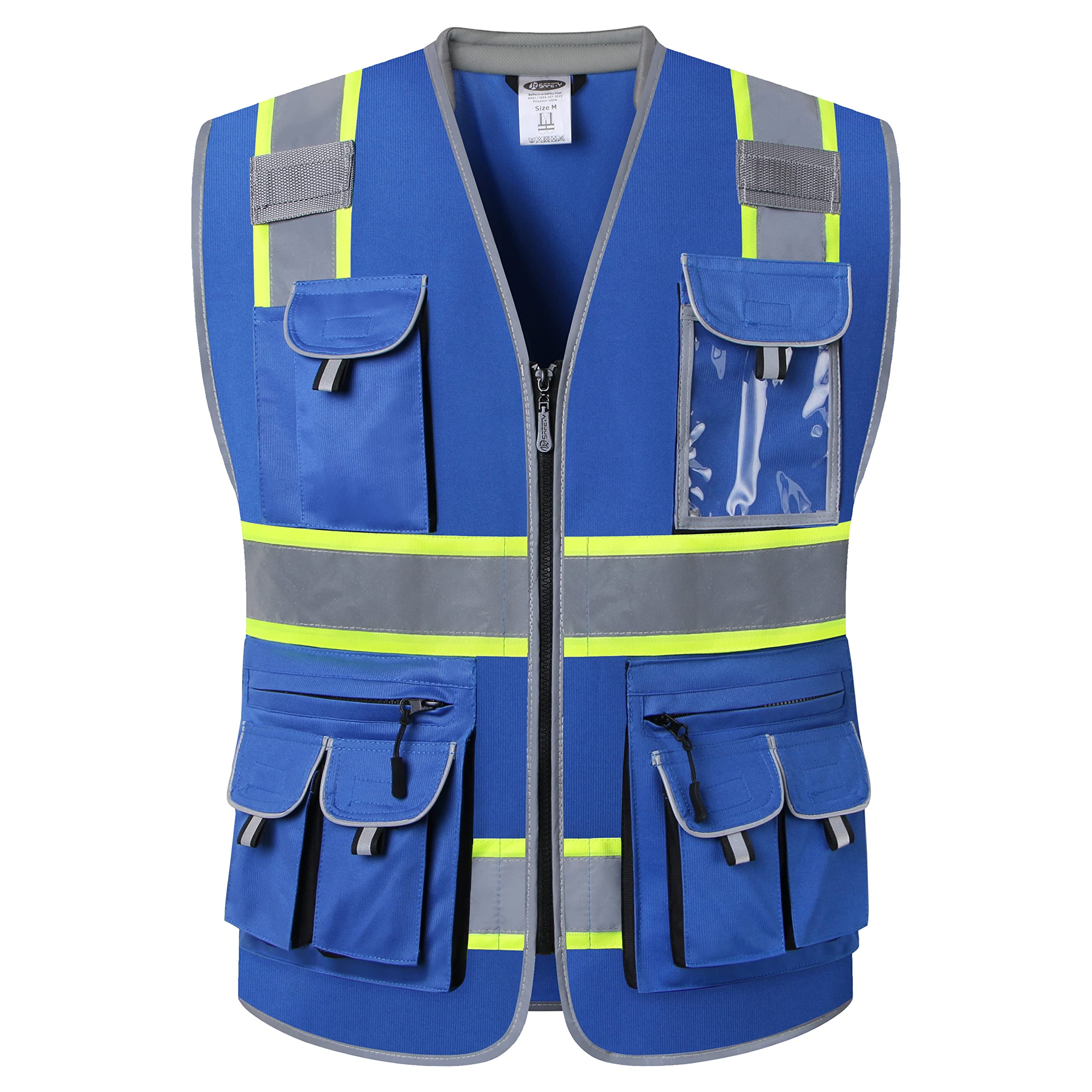 JKSafety 10 Pockets Hi-Vis Zipper Front Fluorescent Blue Safety Vest ...