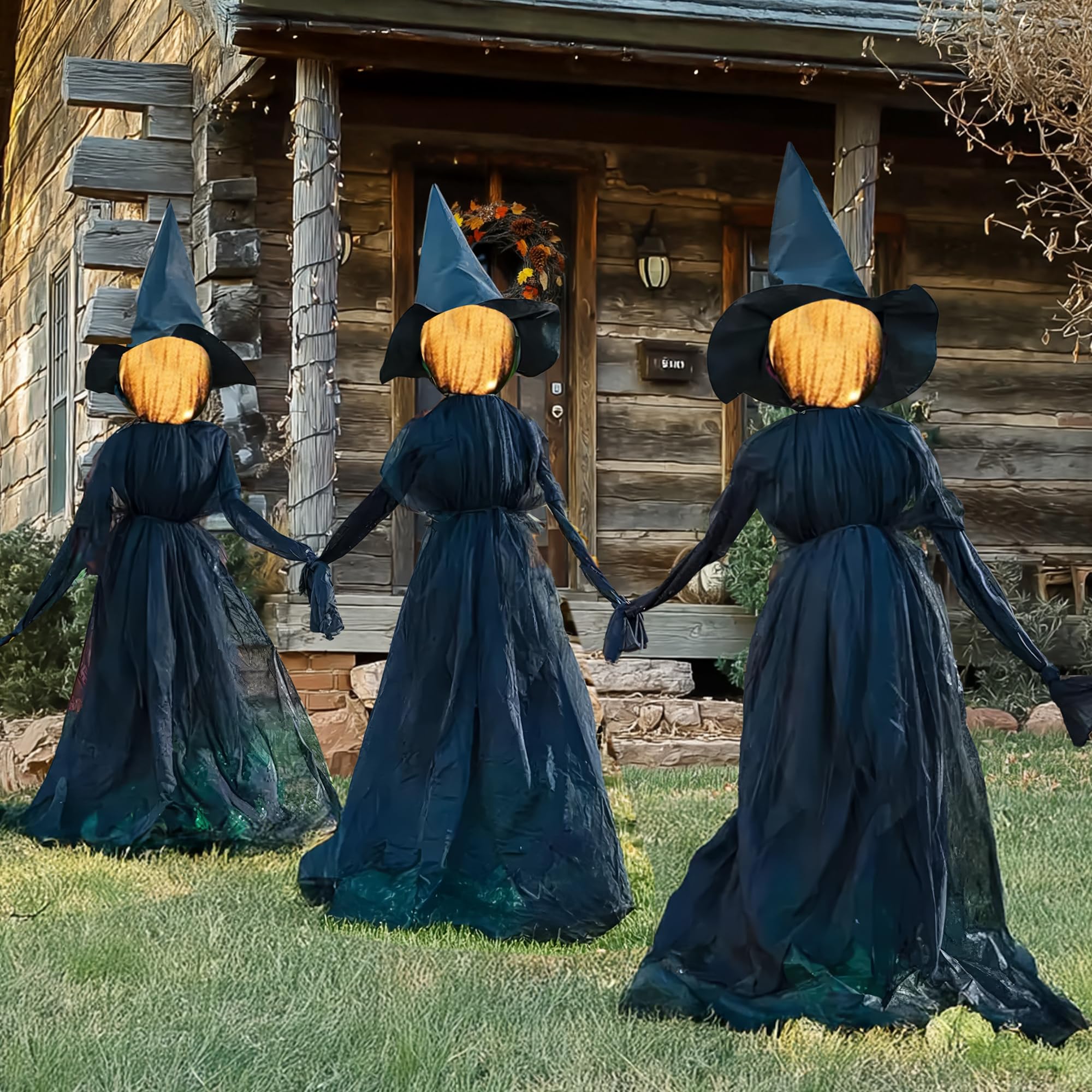 NEROSUN Halloween Decorations, 4 FT Set of 3 Light Up Witches Holding ...