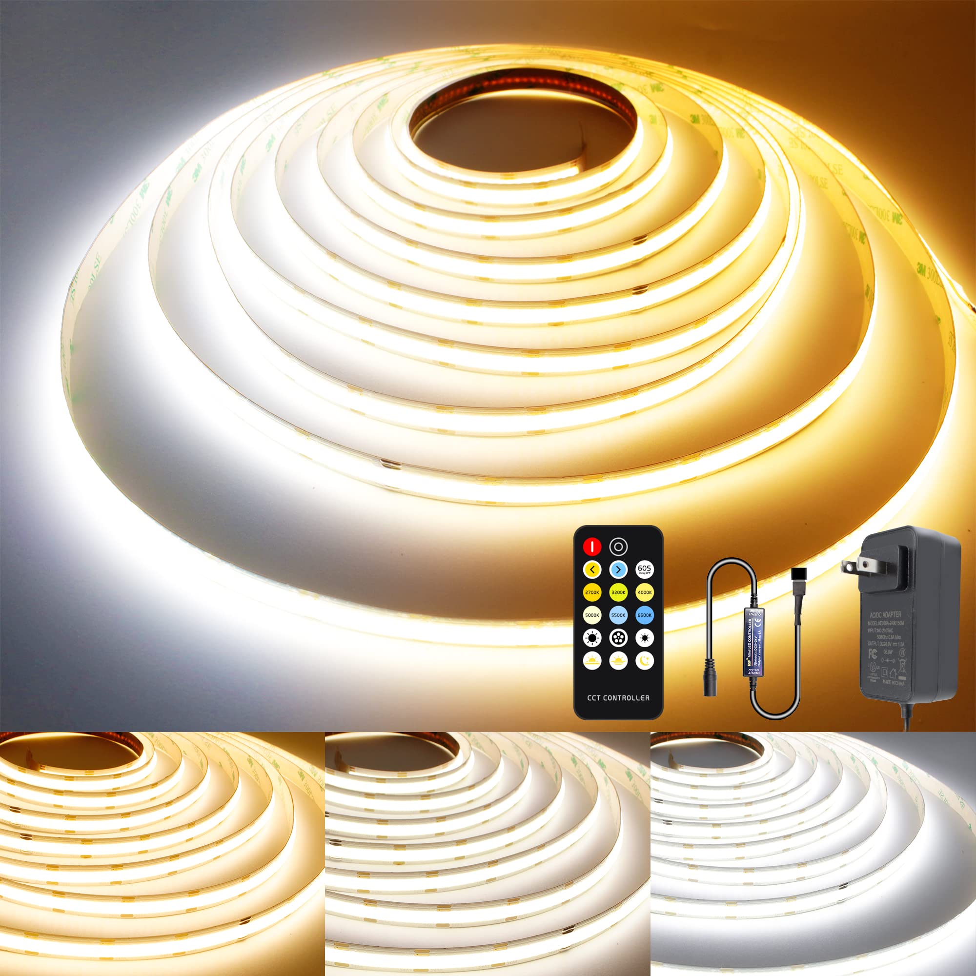 Mua CCT COB LED Strip Lights Tunable White, 16.4ft Dimmable 2700K-6500K ...