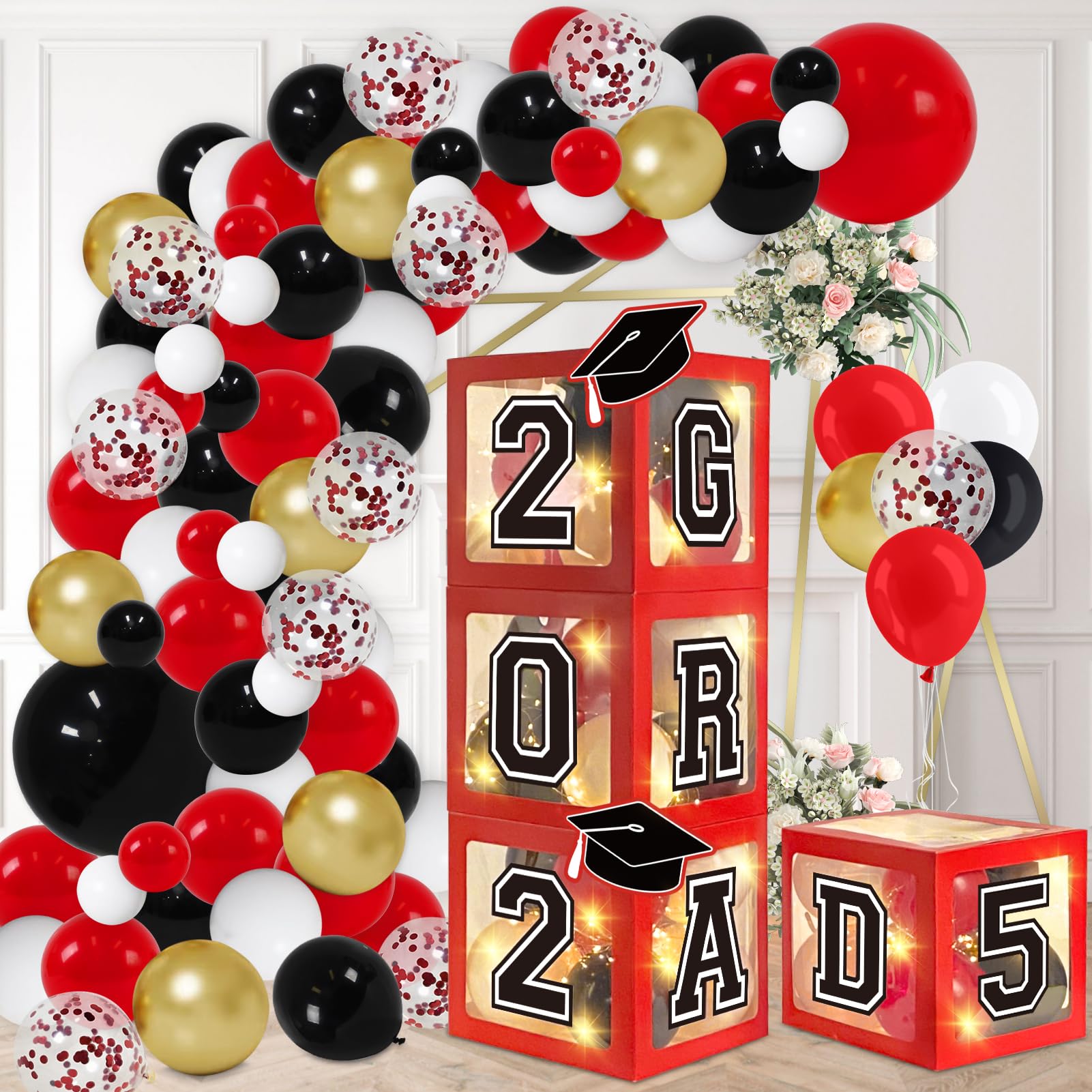 DAZONGE Graduation Decorations 2025, Set of 4 Red Grad Balloon Boxes ...