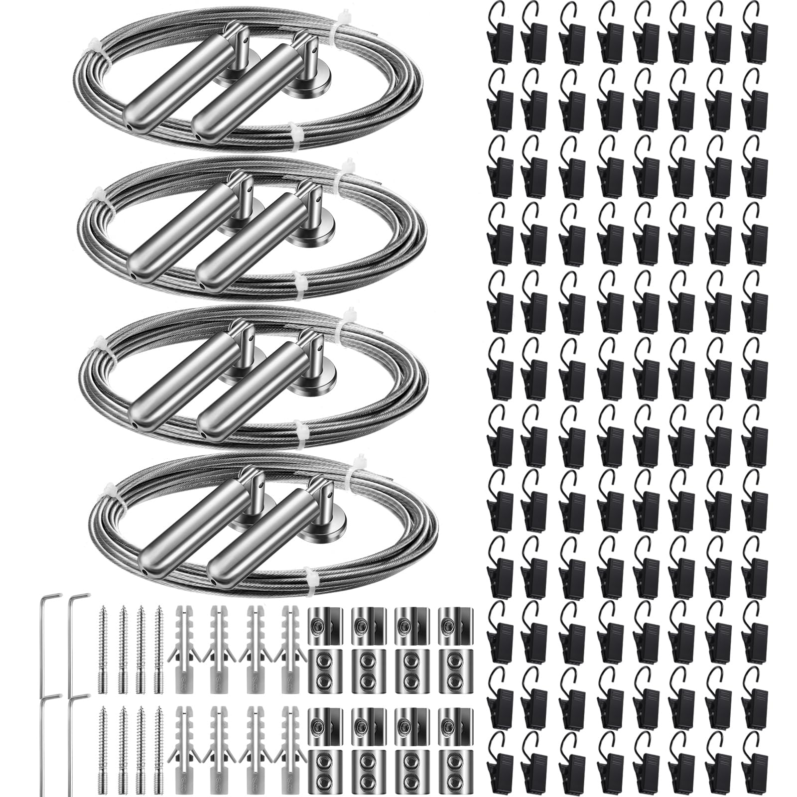 Jetec 196 Inch/ 5 m Wire Curtain Rod Room Divider Hanging System with ...