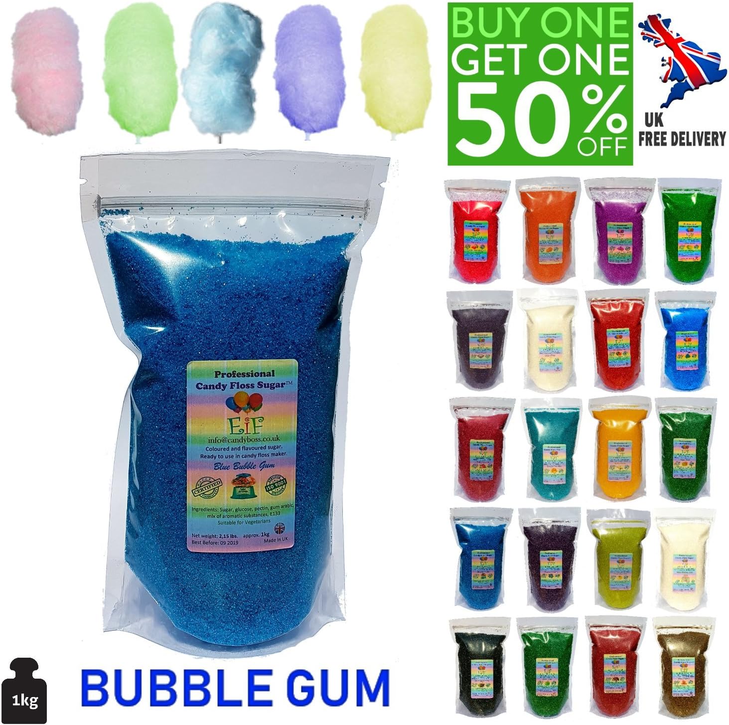 Candy Floss Cotton Sugar EiF Blue Bubble Gum 1 KG - Ready to Use in ...