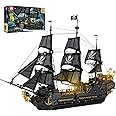 Amazon.com: Reobrix Pirate Ship Building Set with LED Lights, Black ...