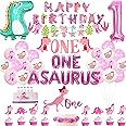 Amazon.com: Oneasaurus Pink Dino 1st Birthday Decor Set - Dinosaur ...