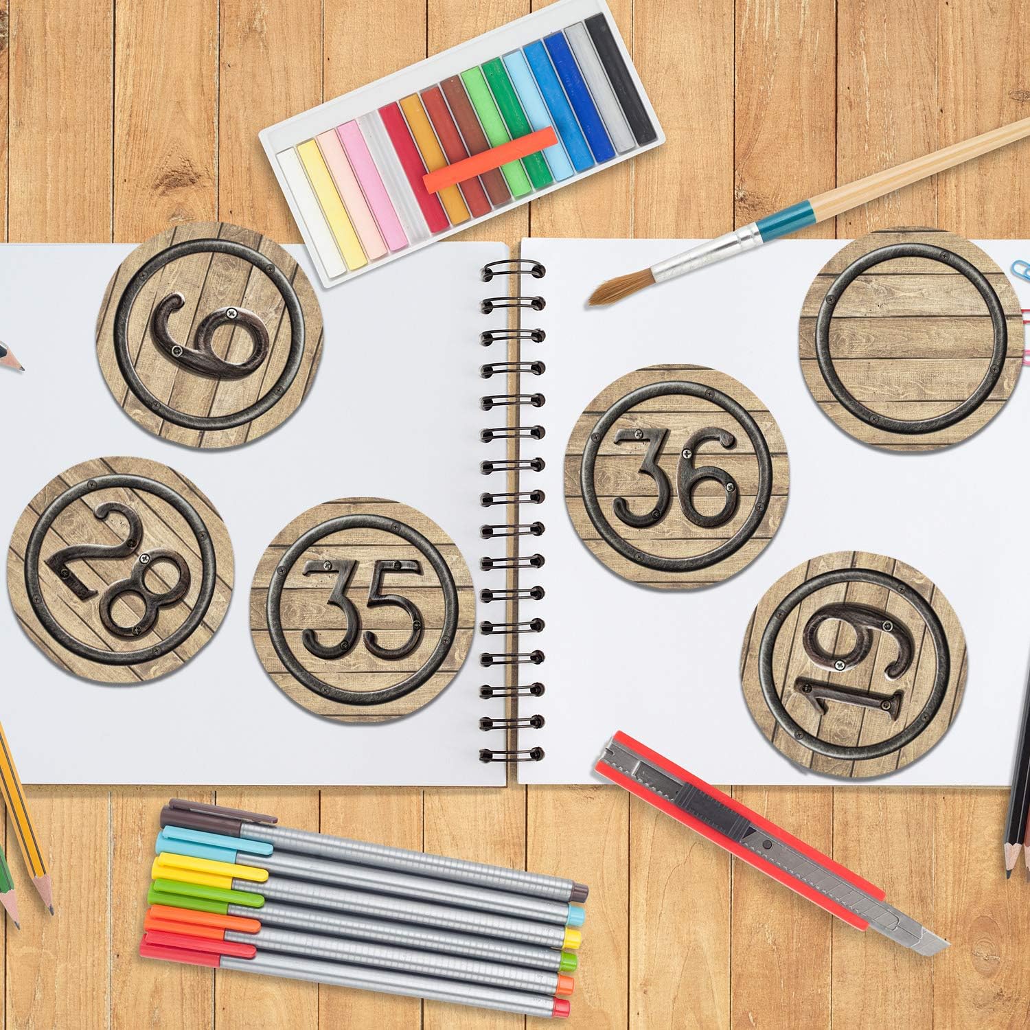 40 Pieces Laminated Industrial Chic Student Numbers Cutouts Circle Wood ...