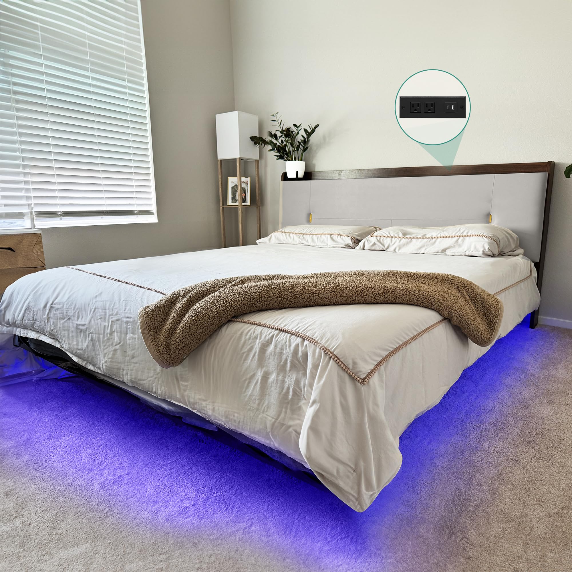 YITAHOME Queen Size Floating Bed Frame with RGB LED Lights Storage ...