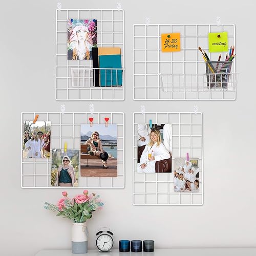 4-Pack Wire Wall Grid Panel | Photo Grid Wall Decor | Metal Grid Board ...