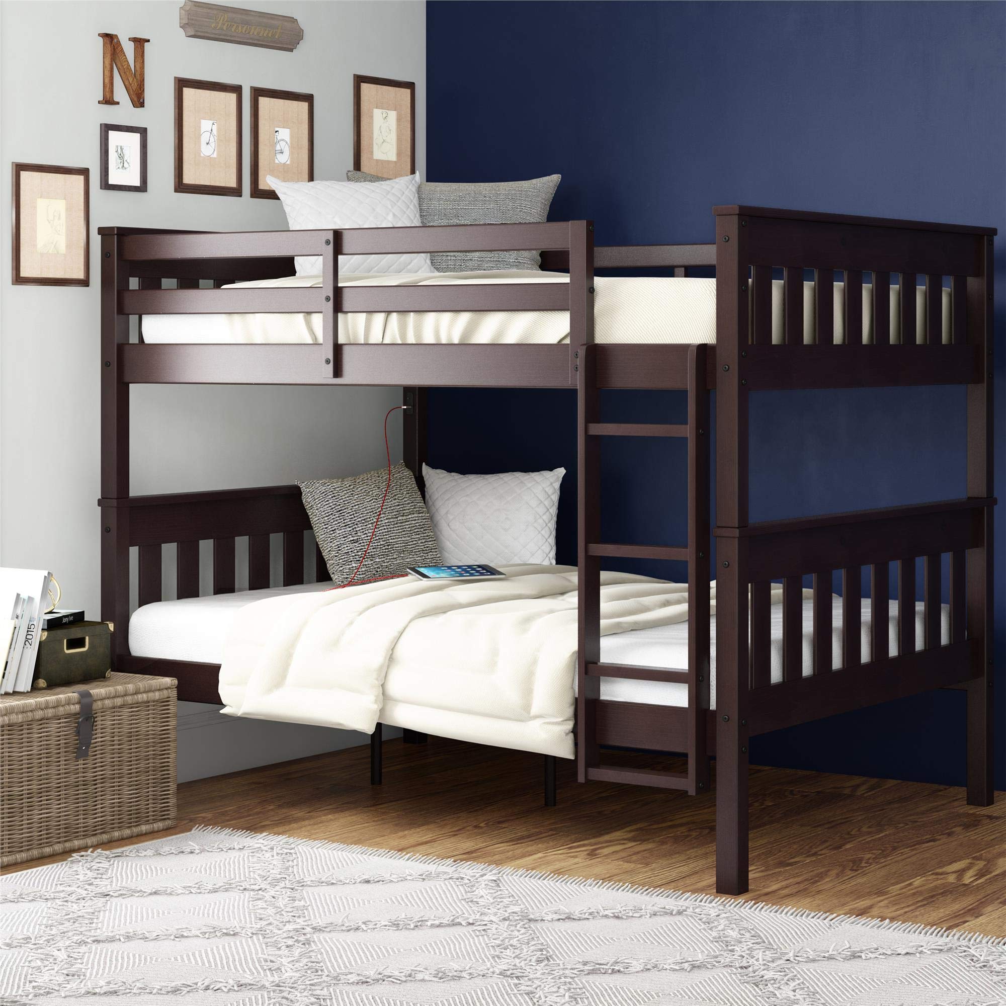 Dorel Living Moon Full Over Full Bunk Bed with USB Port, Espresso