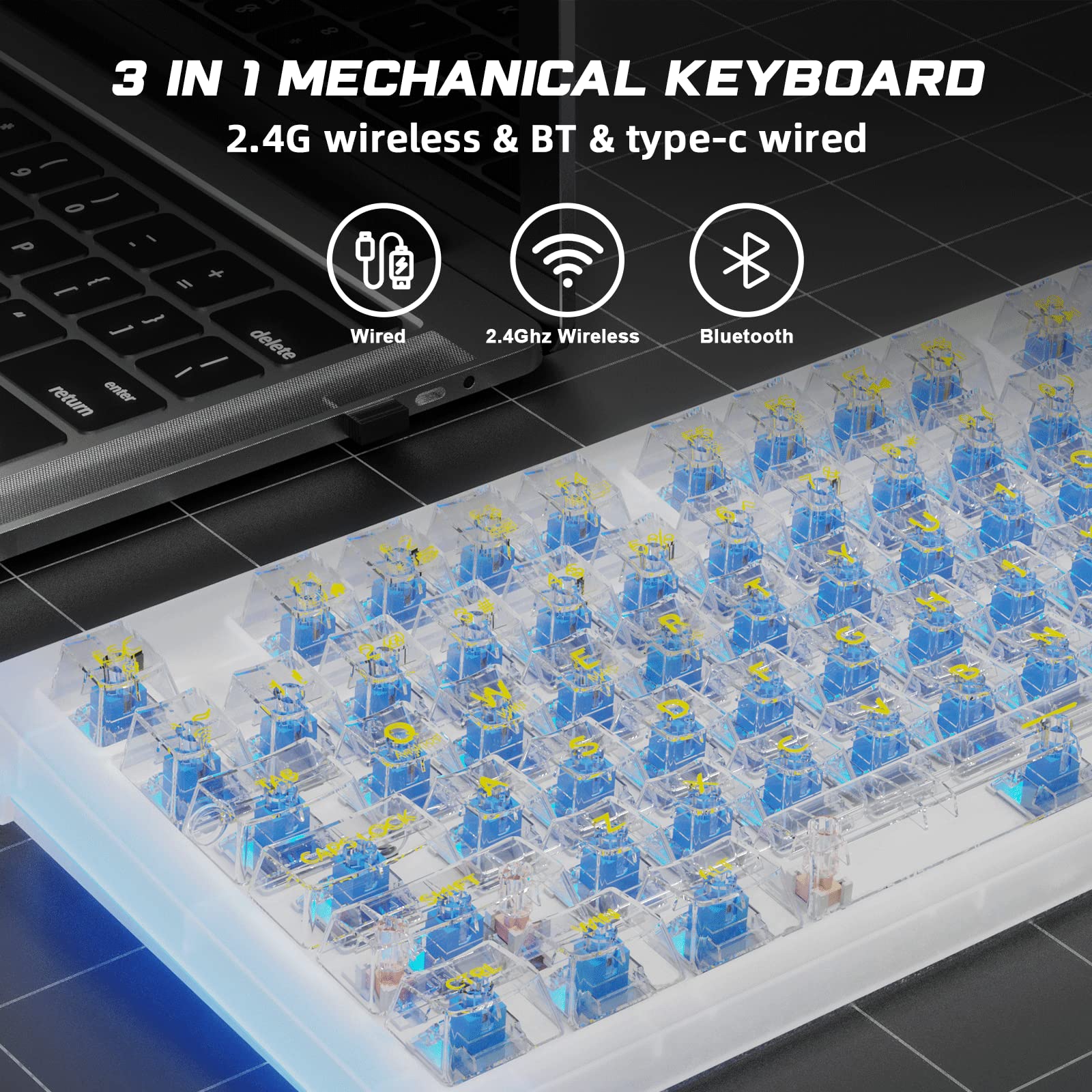 Mua Wireless Mechanical Keyboard, 3 in 1 Hot Swappable RGB Mechanical ...