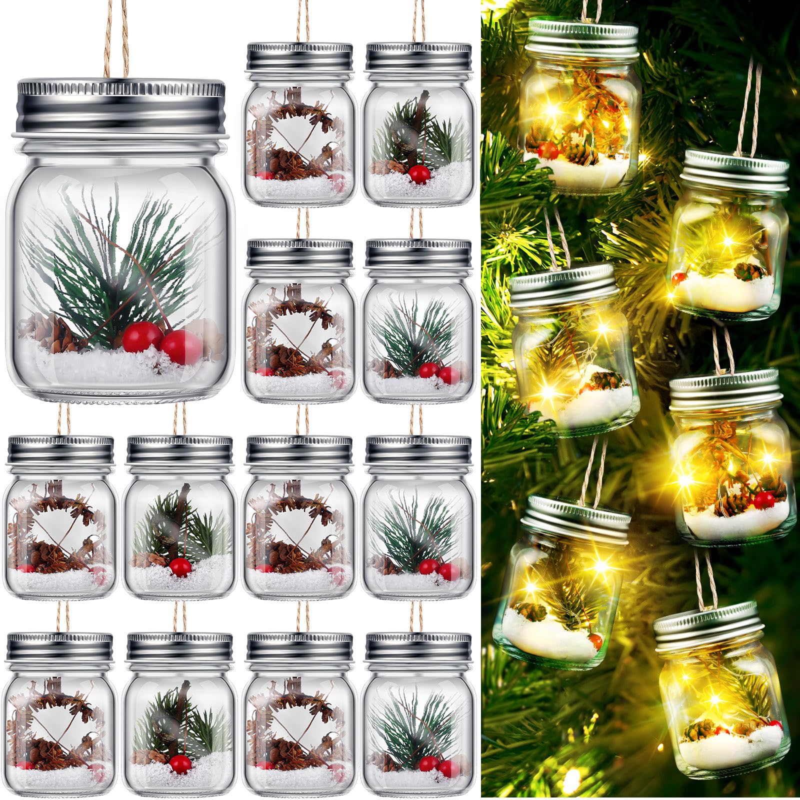 MTLEE Christmas Glass Bottle Ornaments Clear Jar Ornaments DIY Fillable ...