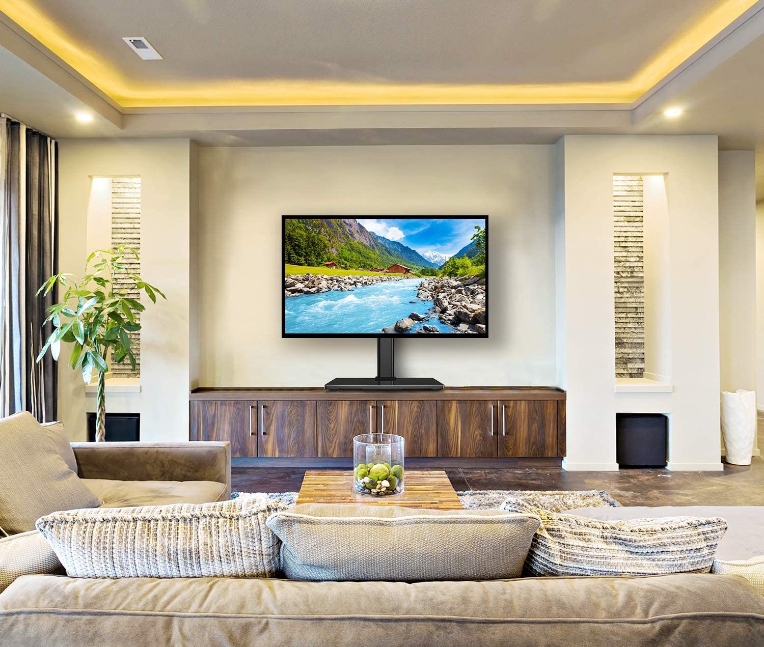 PERLESMITH Universal Swivel TV Stand-Table Top TV Stand Base For 37-75 ...