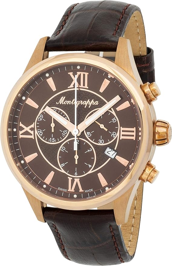Montegrappa Fortuna Chronograph watch,PVD rose gold, Brown, 42mm ...