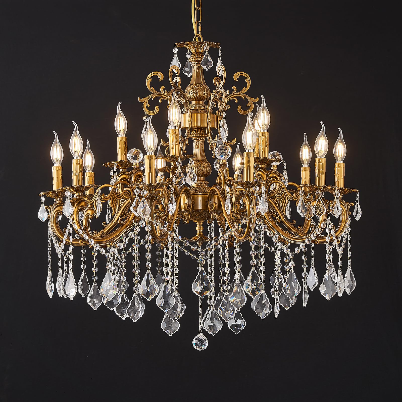 Homeooze 15 Light Classic Vintage Crystal Candle Chandeliers for Living ...