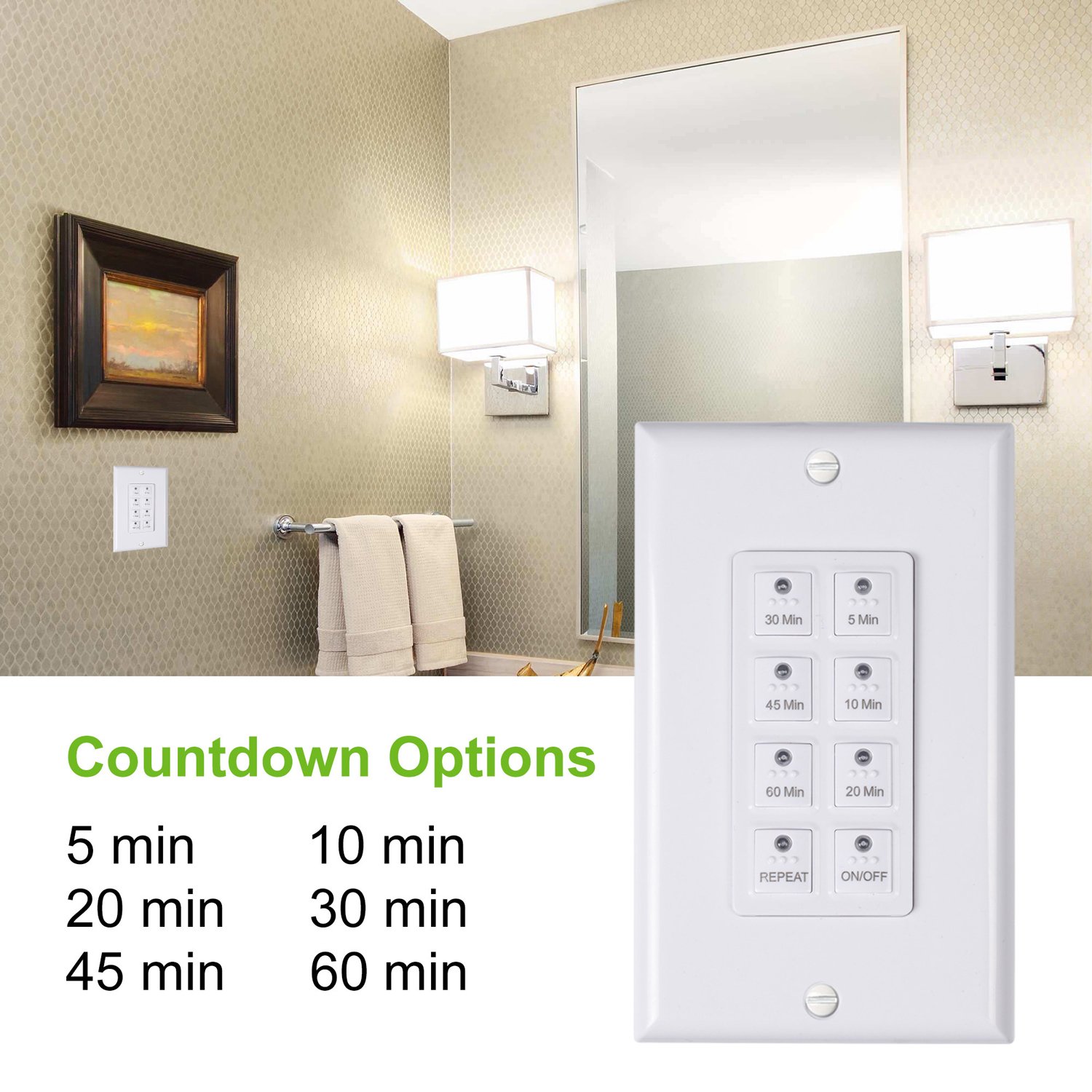 BN-LINK Countdown Digital In-wall Timer 5-10-20-30-45-60mins White for ...