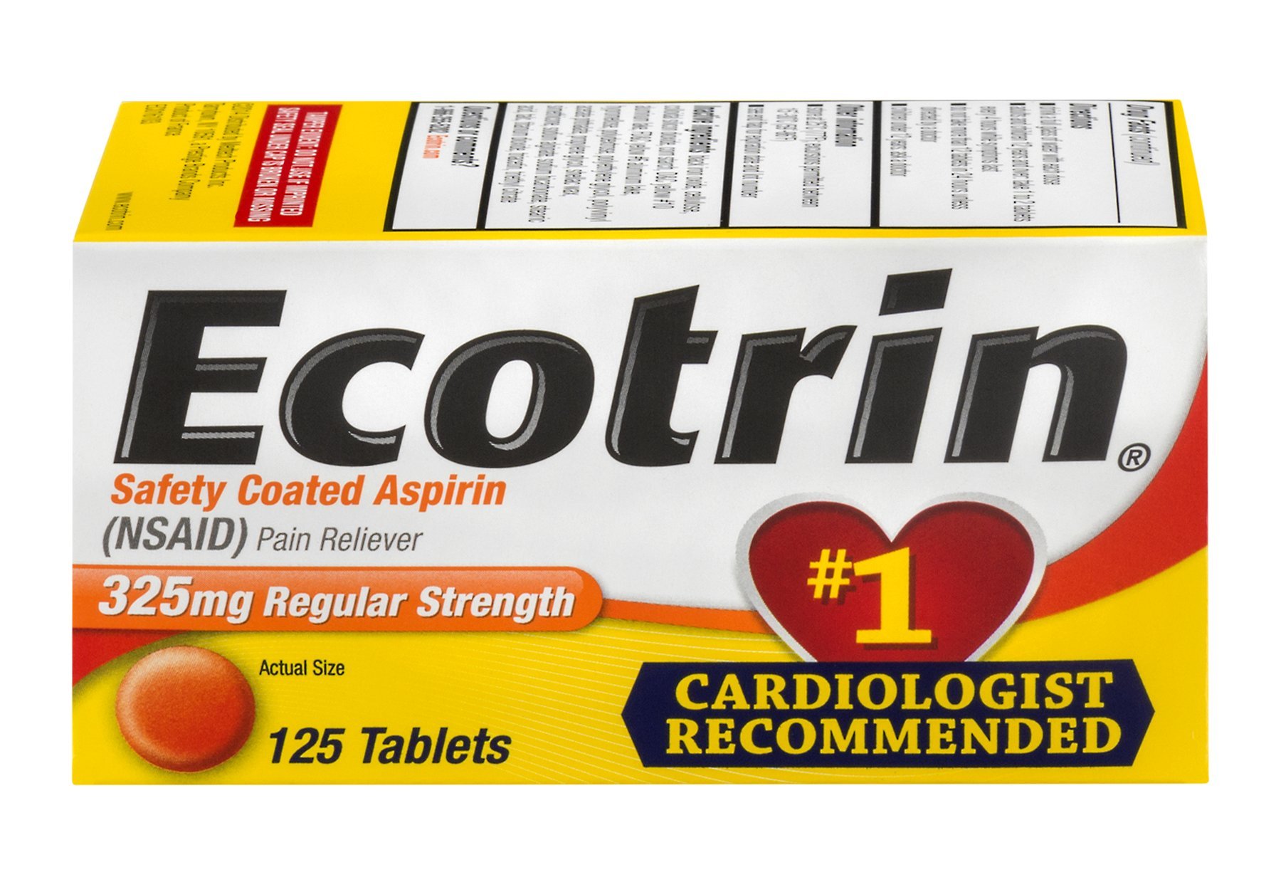 Amazon.com: Ecotrin 325 mg Regular Strength Tablets 125 ea (Pack of 2 ...