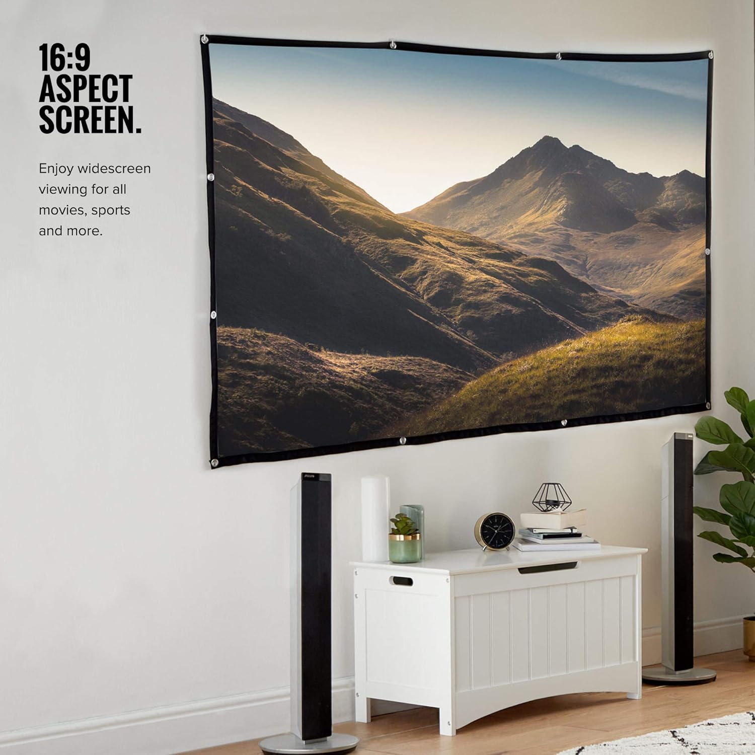 VonHaus 100-Inch Fold Up Projector Screen – 16:9 Aspect Ratio, HD & 4K ...