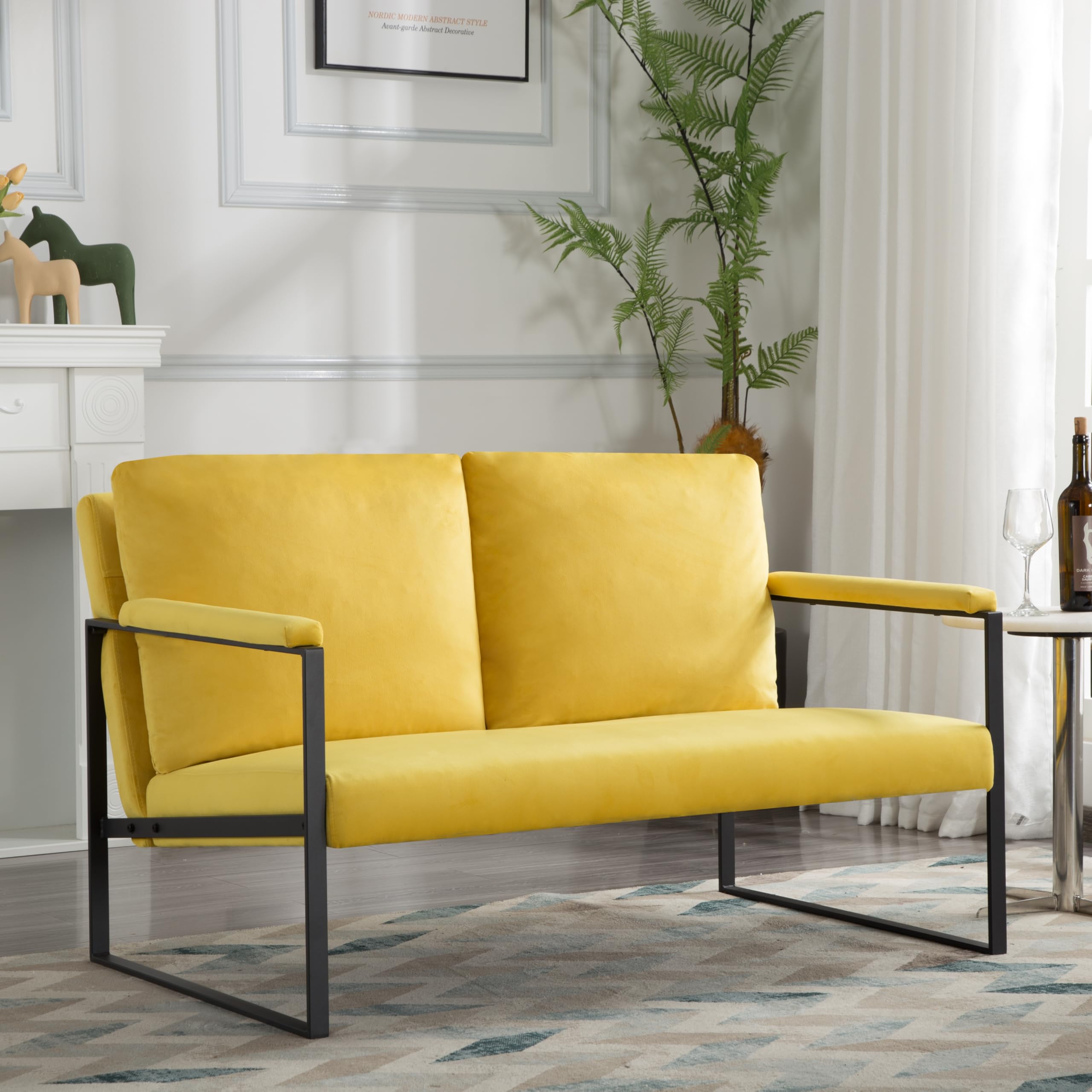 UOCFYK 49.2”Metal Frame Loveseat with Armrest Small Settee Loveseat ...