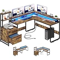 Amazon.com: YITAHOME L Shaped Desk with Power Outlets & LED Lights ...