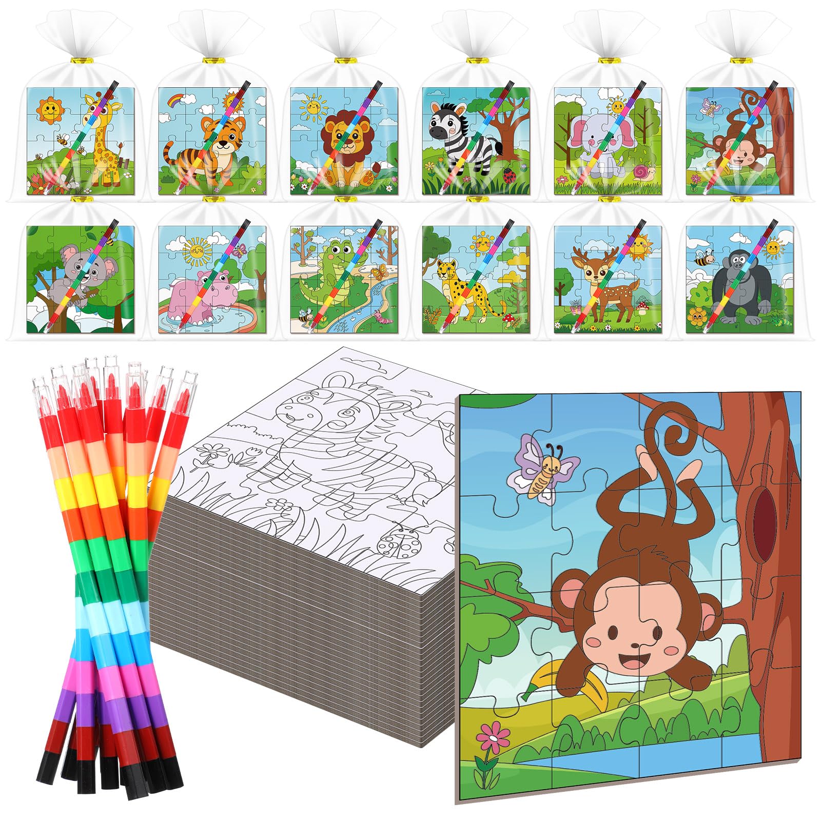 Fullhawl 24 Pack Wild Animal Puzzles Jungle Safari Color Your Own ...