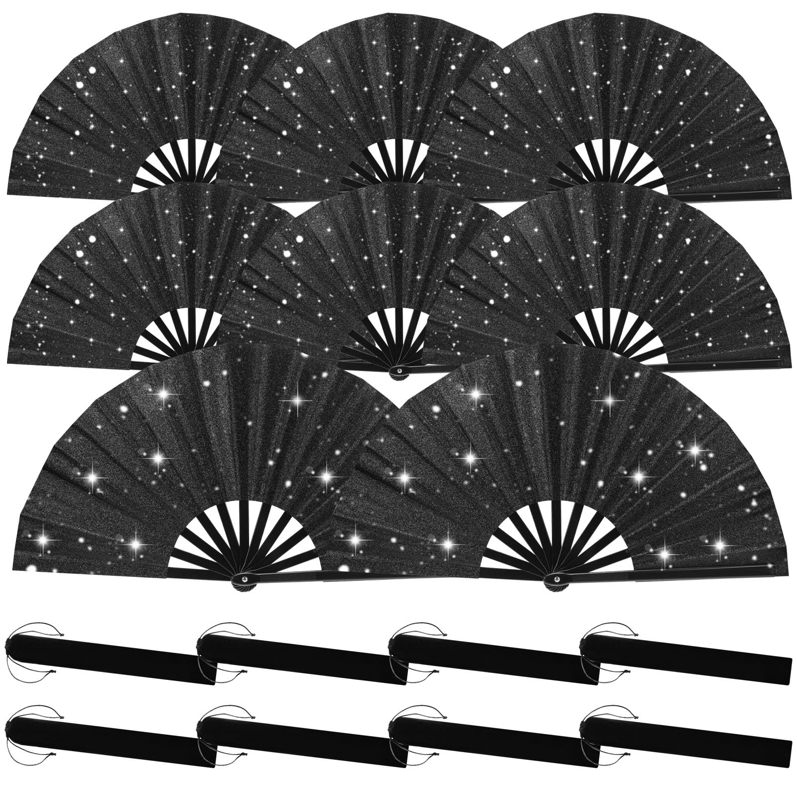 ATTRACME 8 PCS Large Glitter Folding Fans Bulk with Sleeves for Line ...