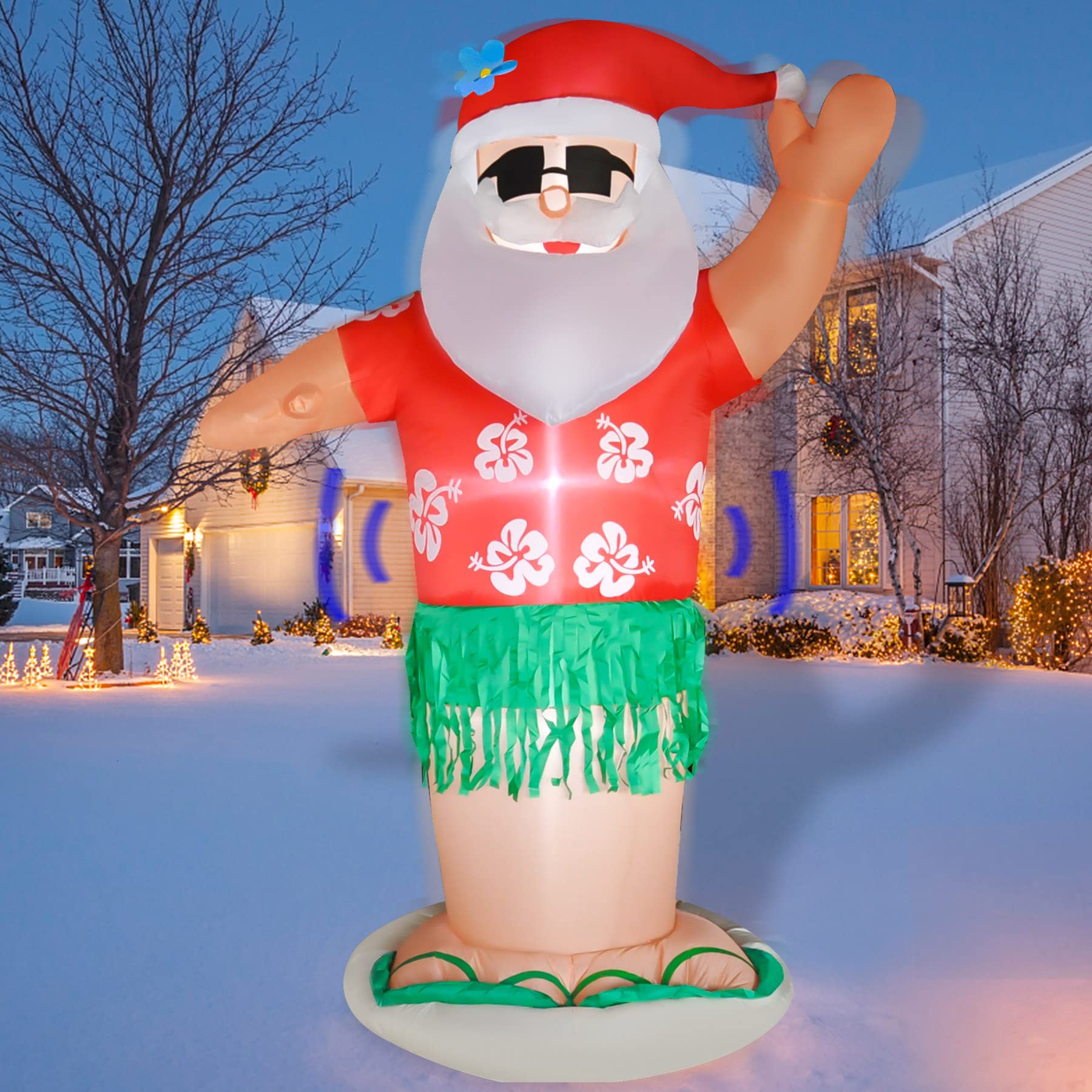 RETRO JUMP 7 Ft Christmas Inflatables Hawaiian Animated Hula Santa ...