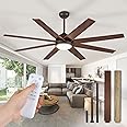 Fanbulous 65 Inch Ceiling Fans with Lights and Remote, Walnut Indoor/Outdoor Ceiling Fan with ...