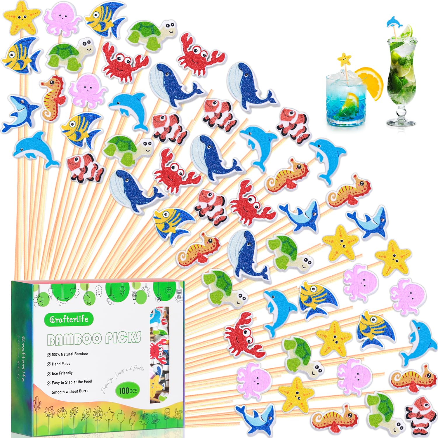 Sea Critters Cocktail Picks Ocean Animals Cute Fish Toothpicks Fruit ...