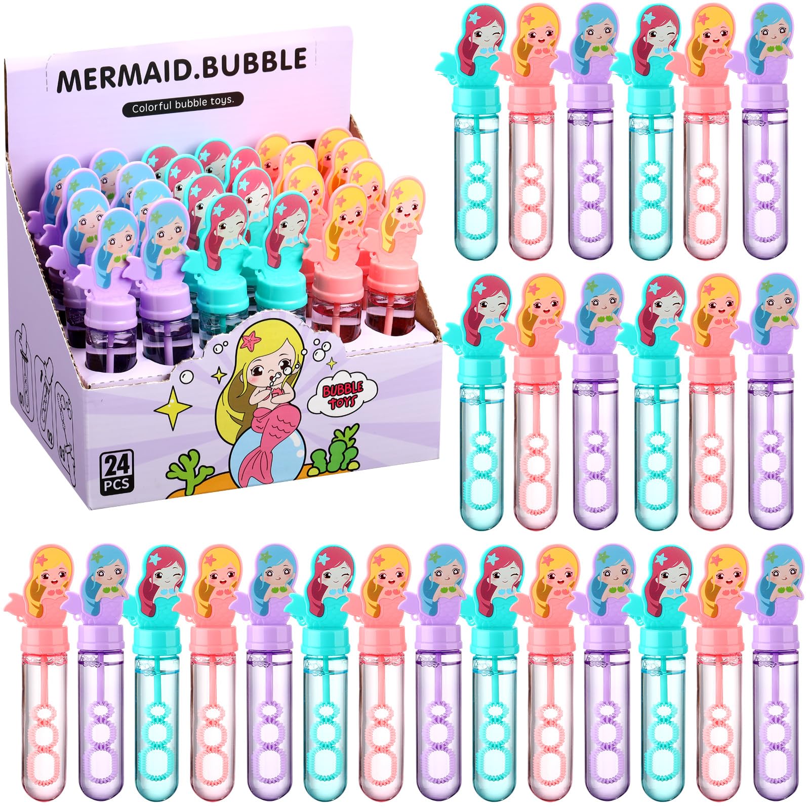 HyDren 72 Pcs Mermaid Party Favors Bubble Wands Mini Mermaid Bubbles Bulk for Mermaid Theme ...