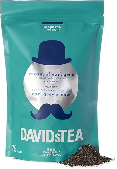 DAVIDsTEA Organic Cream of Earl Grey Tea Bags, Premium Black Tea with Bergamot and Vanilla, 75 ...