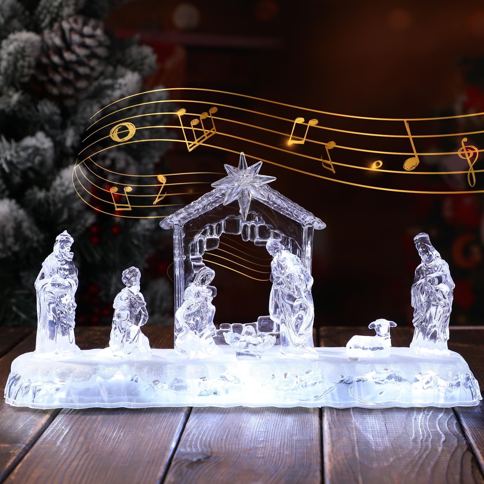 Cinnvoice 13 Inch Nativity Sets Indoor Decor for Christmas LED Acrylic ...