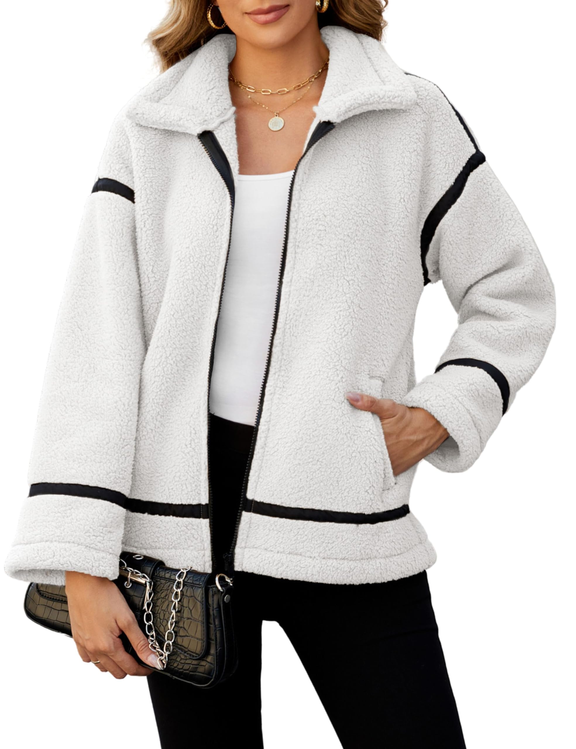 Daacee Women’s Fuzzy Fleece Jacket Warm Casual Faux Fur Zipper Coat ...
