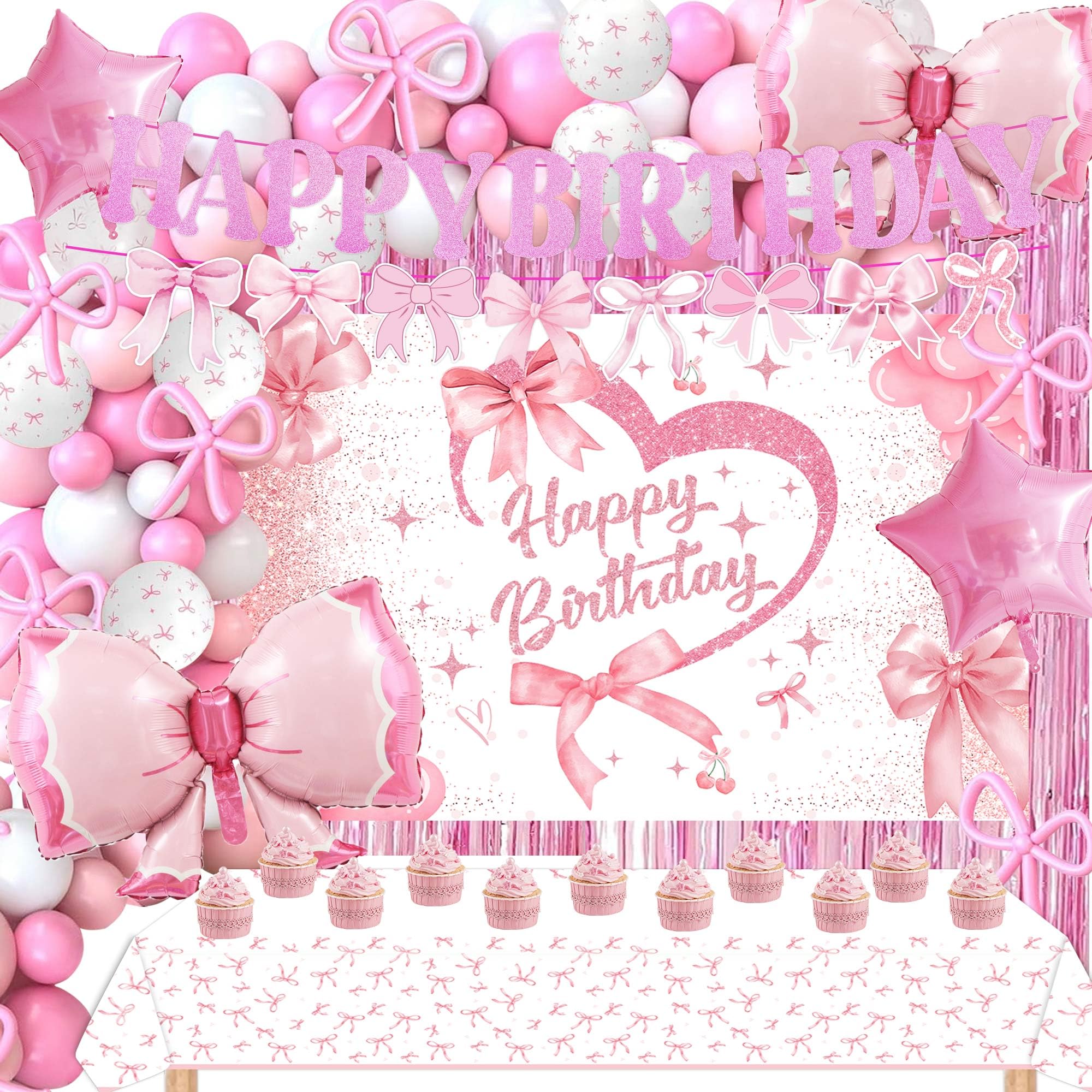 Pink Bow Birthday Decorations - Pink Bow Balloon Arch Kit Metallic ...