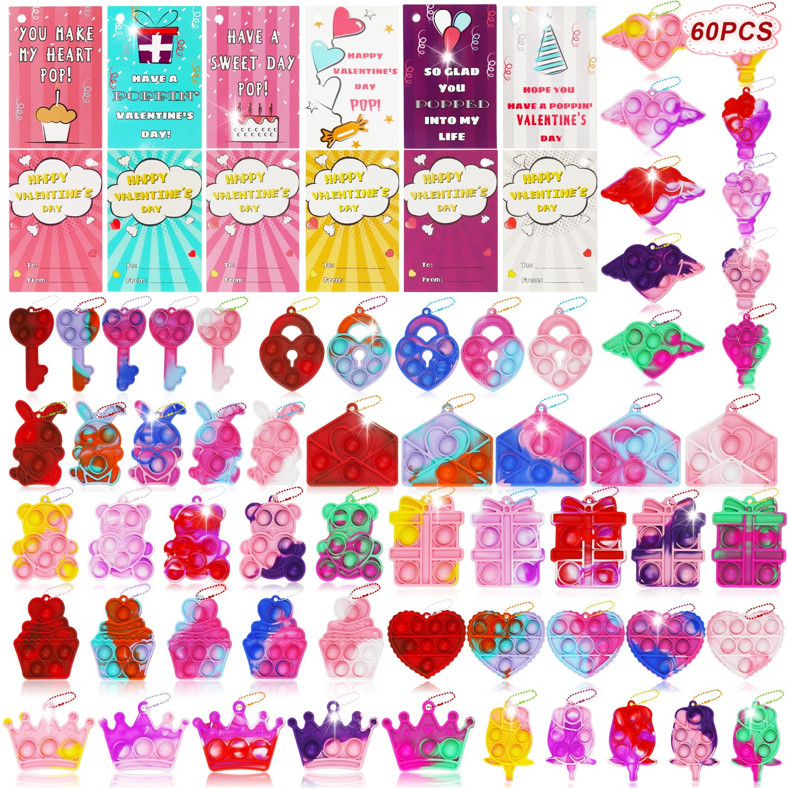 60 Pack Valentines Day Gifts for Kids, Valentines Cards with Pop ...