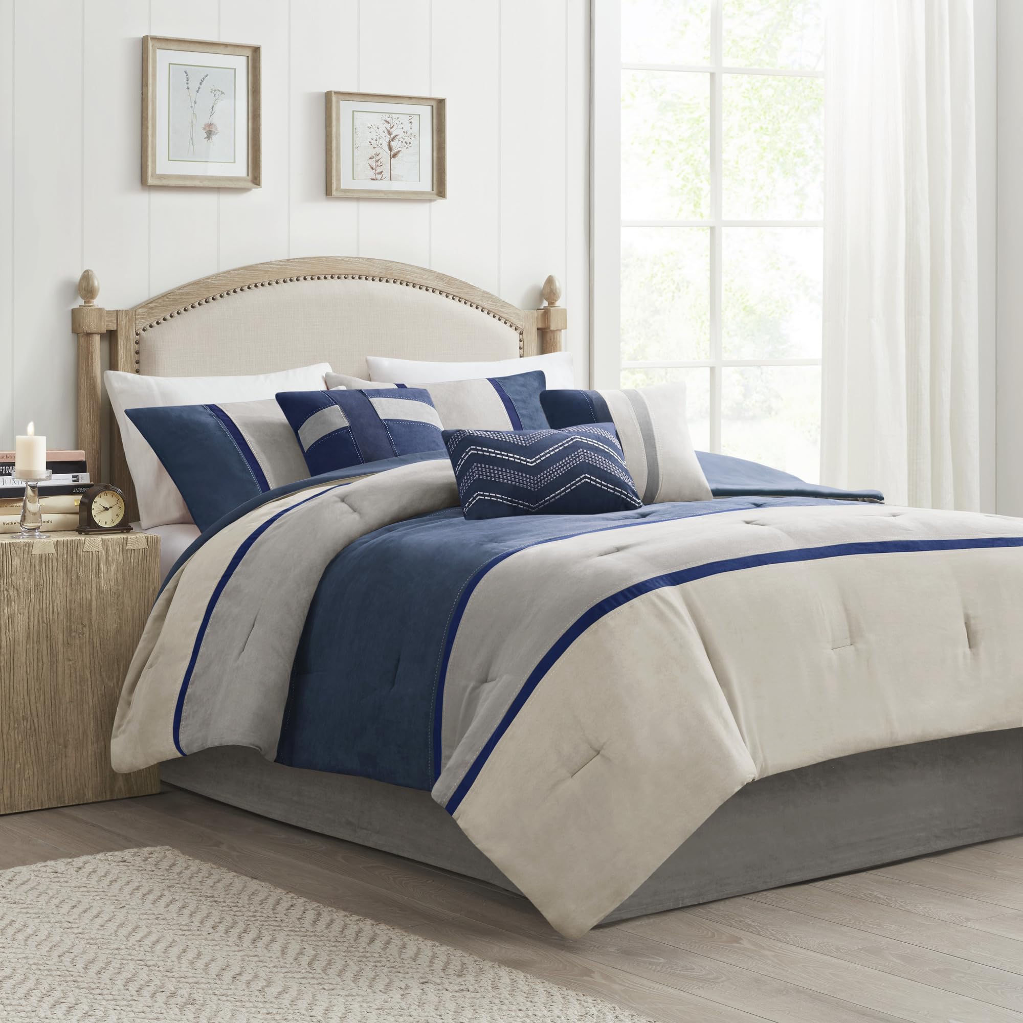 Madison Park Palisades Comforter Set Modern Faux Suede Pieced Stripe ...