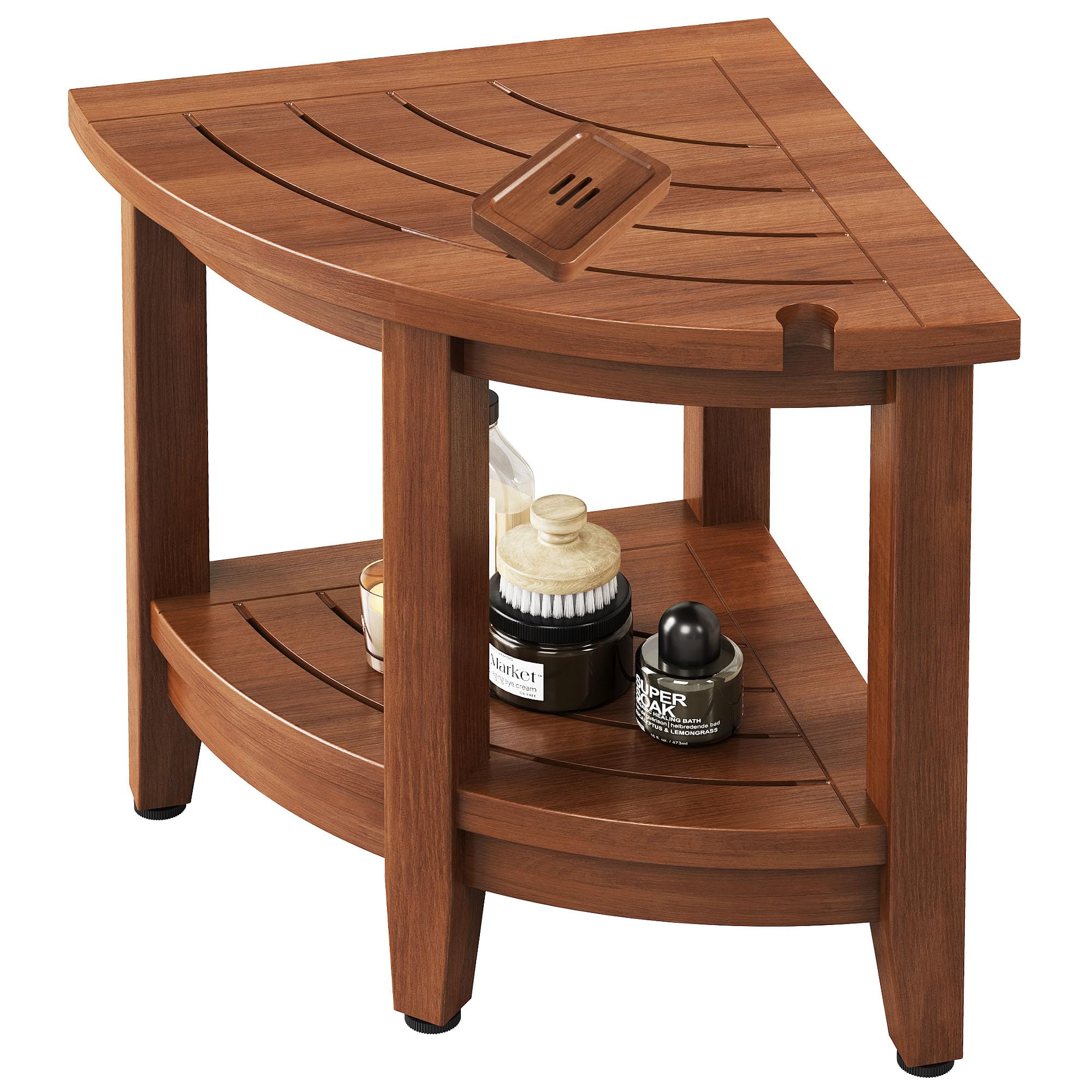Jekruiet 18" Teak Corner Shower Stool, Inside Shower Stool with Storage ...
