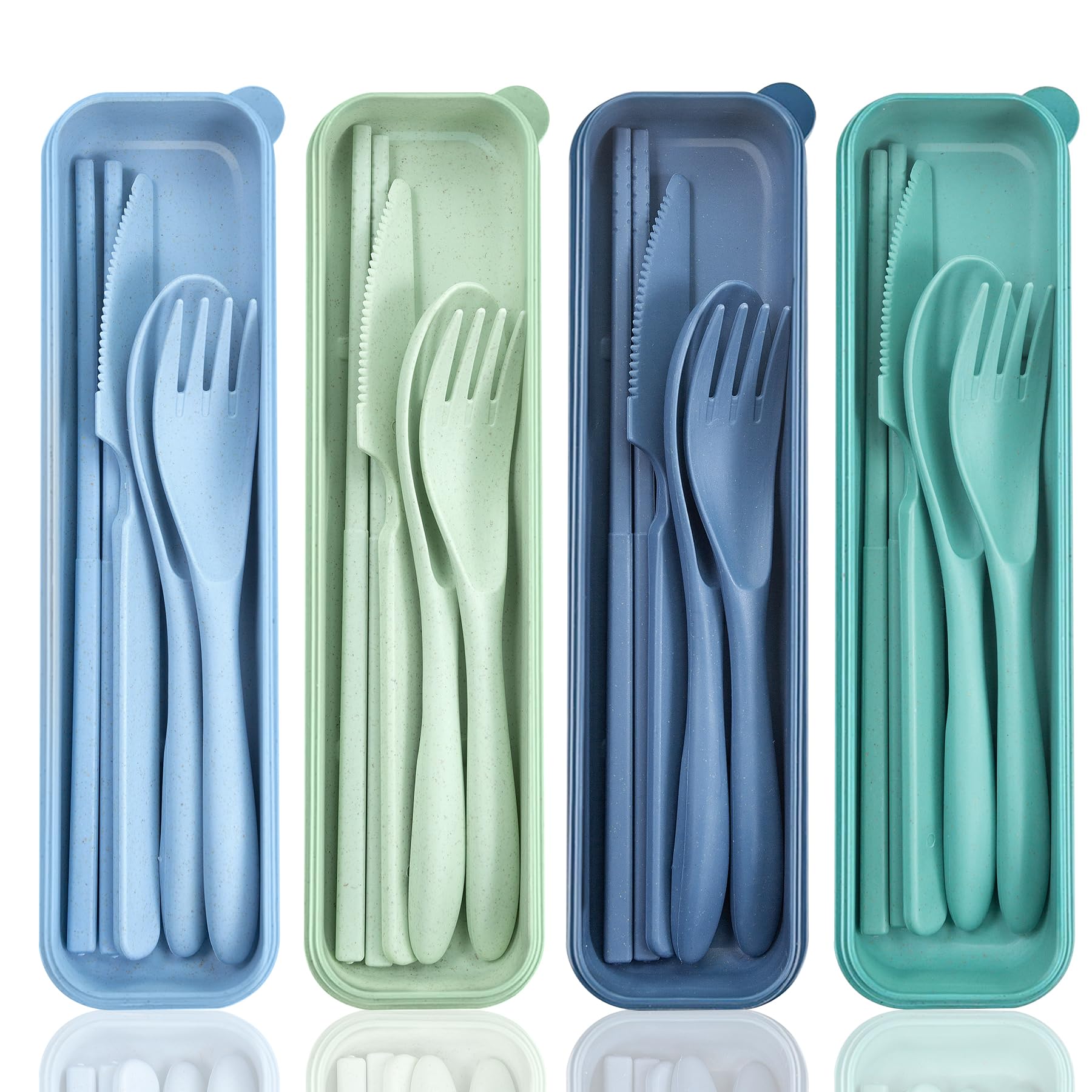 DISSKNIC Green Travel Utensils with Case, Reusable Utensil Sets for ...