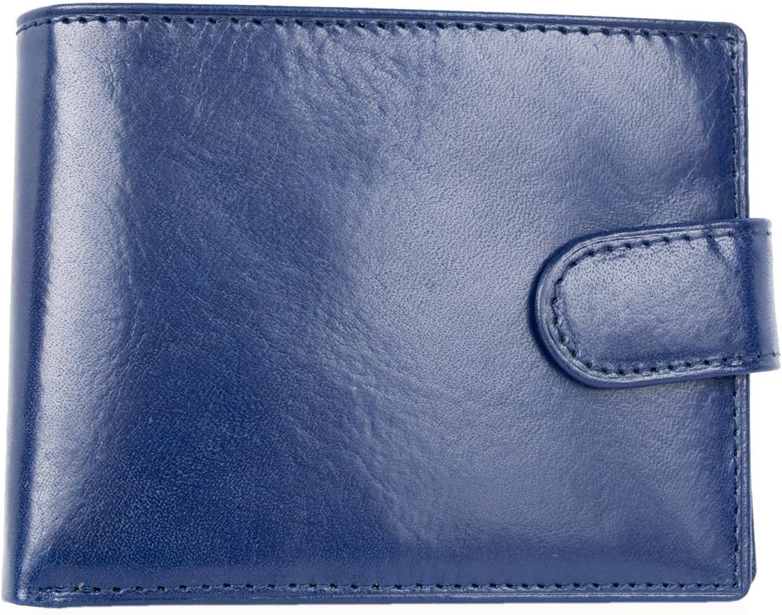 Blue glossy coated genuine leather wallet without any logos or markings ...