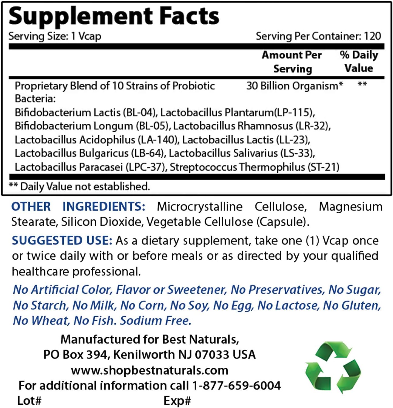 Best Naturals Probiotic 10 Strains & 30 Billion CFU Intestinal Flora ...