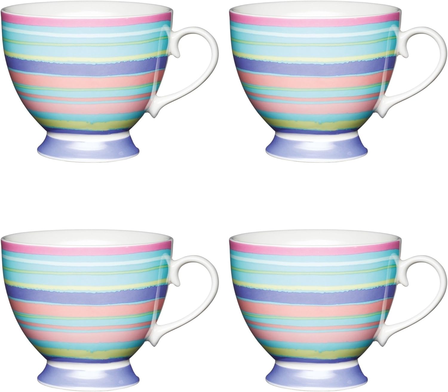 Kitchen Craft Large Bright Stripe Footed Printed Mugs, China, Multi ...