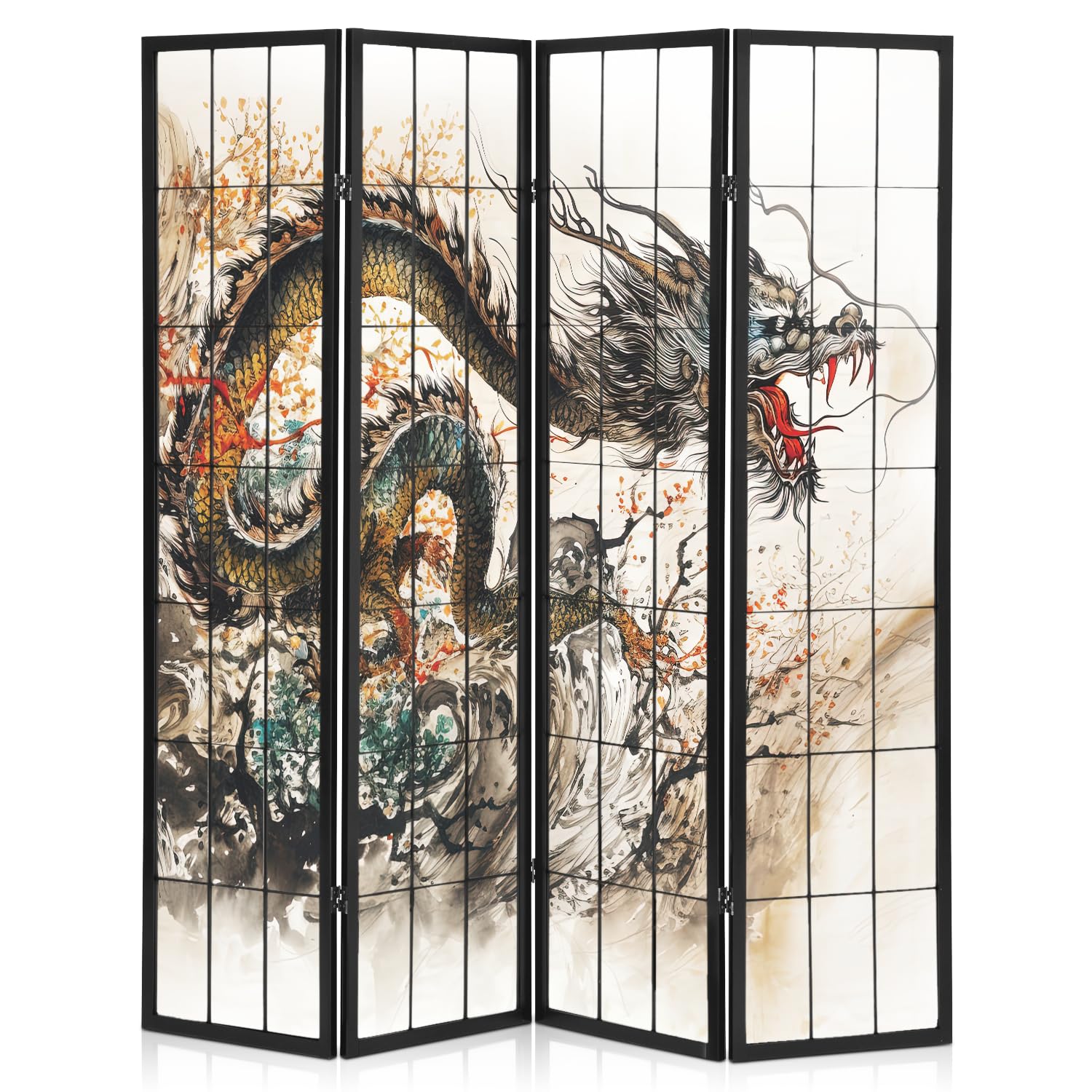 Mua MoNiBloom 4-Panel Shoji Screen Room Divider, 5.9 ft Wood Dragon ...
