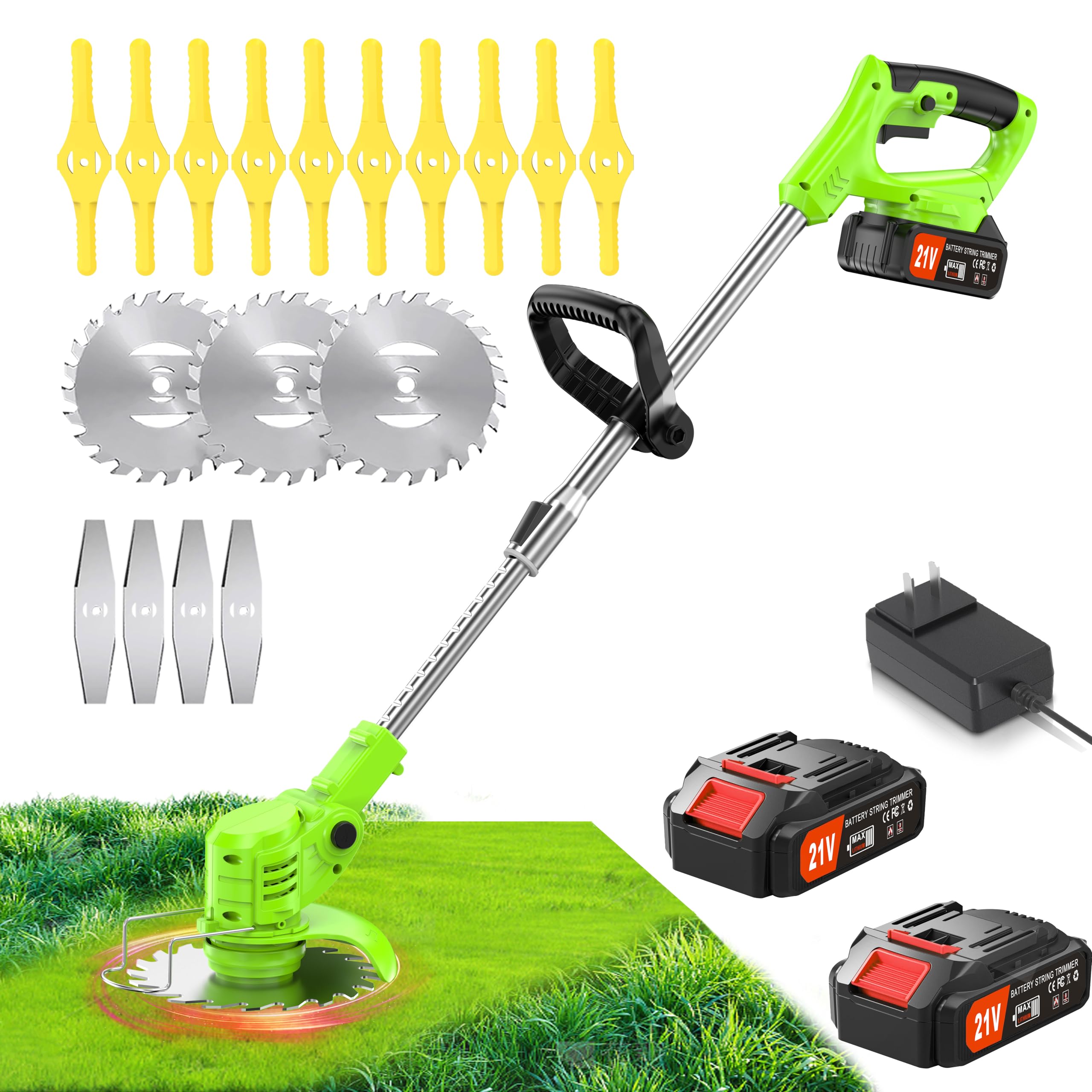 Mrzneaoch Electric Weed Wacker 21V String Trimmer with 2 Li-ion Battery ...