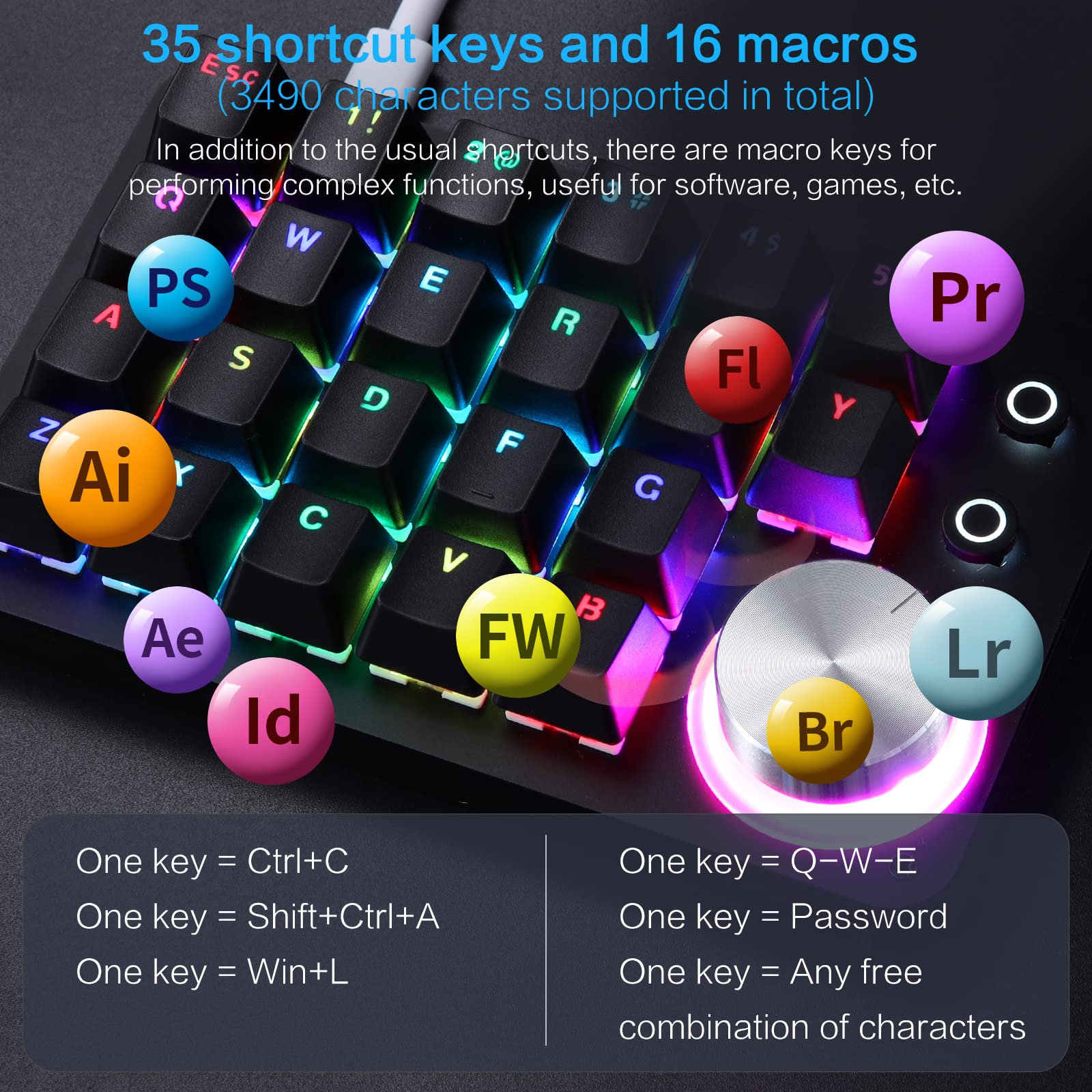 Mua Koolertron 24 Keys Programmable Keyboard，One Handed Macro Mechanical Keyboard, RGB LED ...